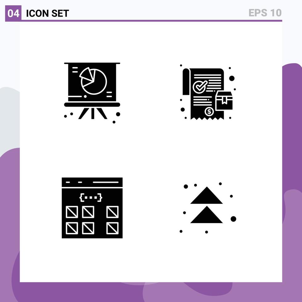 User Interface Pack of 4 Basic Solid Glyphs of chart coding presentation purchase development ...