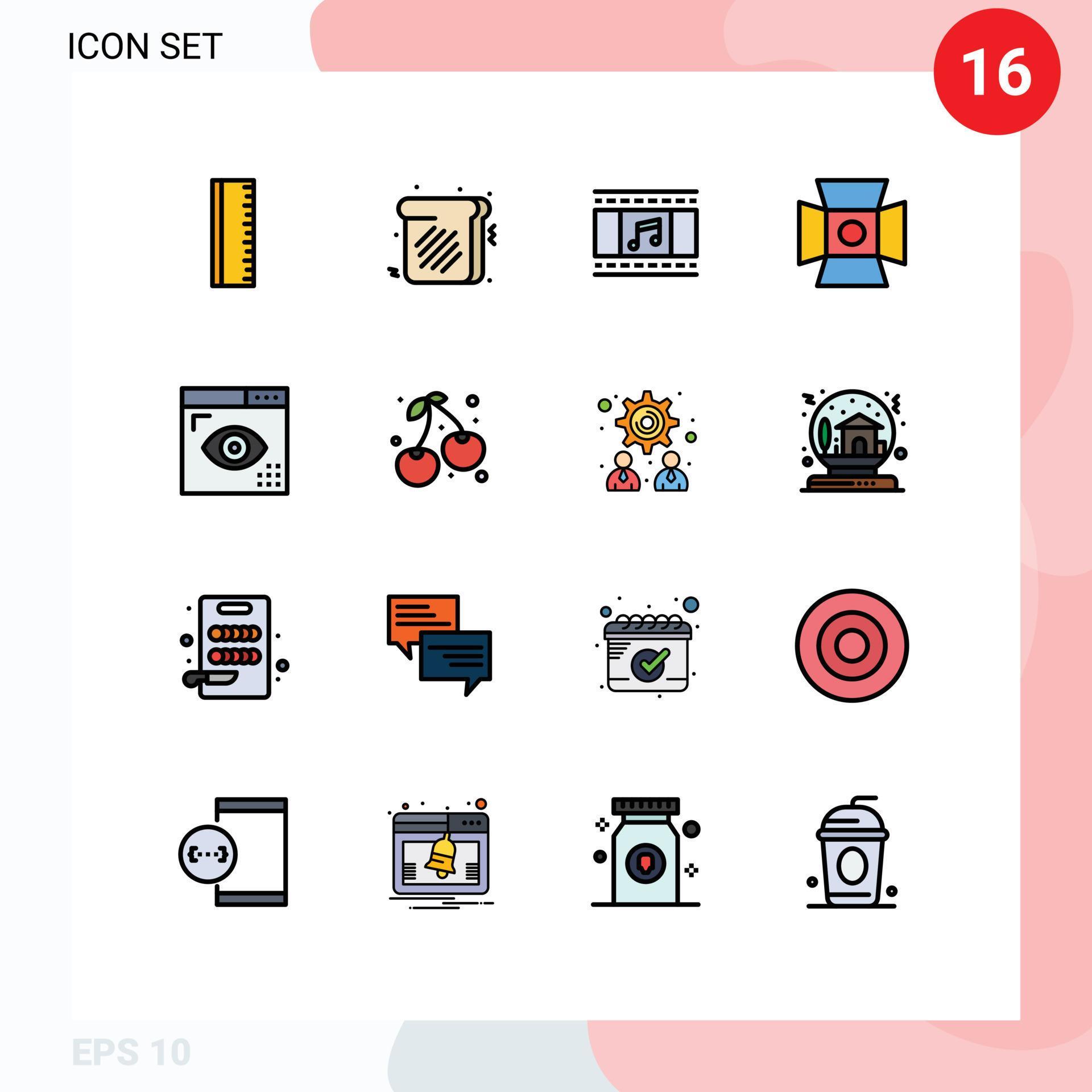 Set Of 16 Vector Flat Color Filled Lines On Grid For Page Design Film Reel Coding Photography