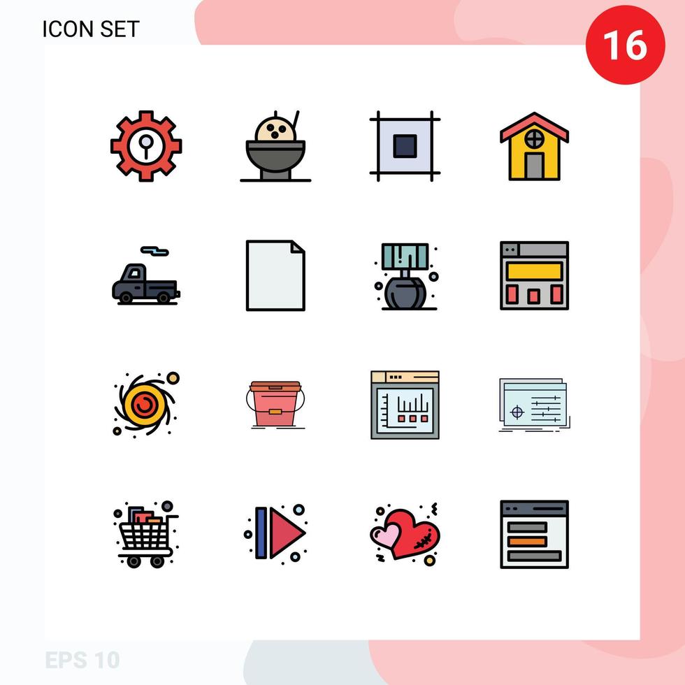 Group Of 16 Flat Color Filled Lines Signs And Symbols For Page Document Web Truck Car Editable