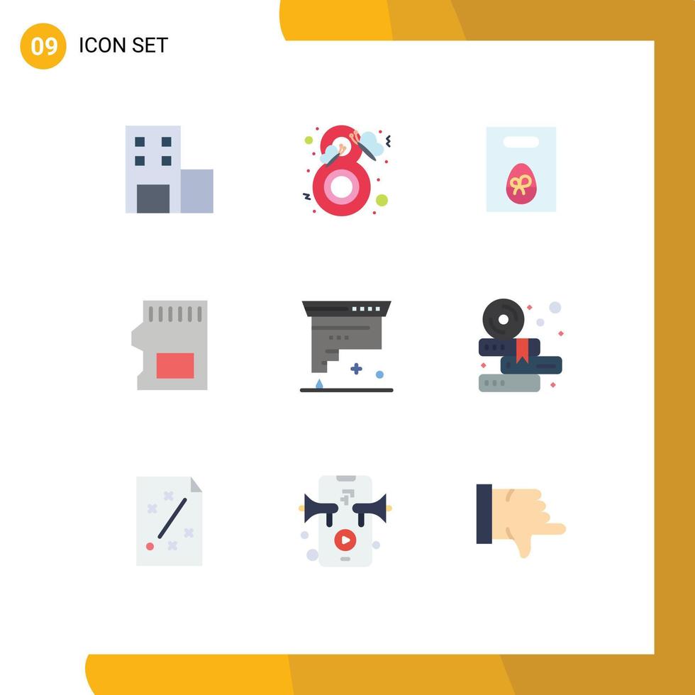 Flat Color Pack of 9 Universal Symbols of coding data weight storage sd ...