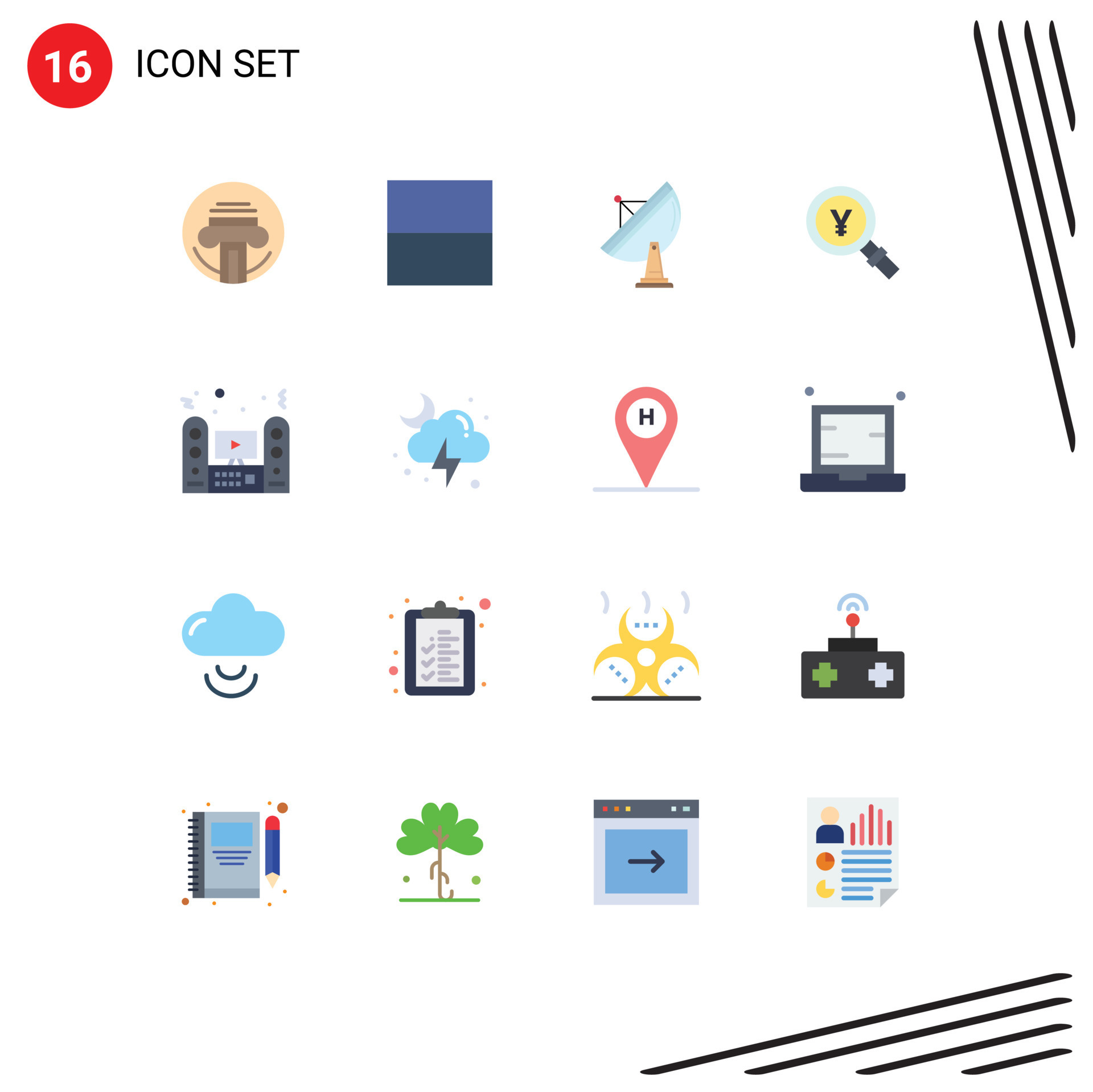 Stock Vector Icon Pack Of 16 Line Signs And Symbols For Multimedia
