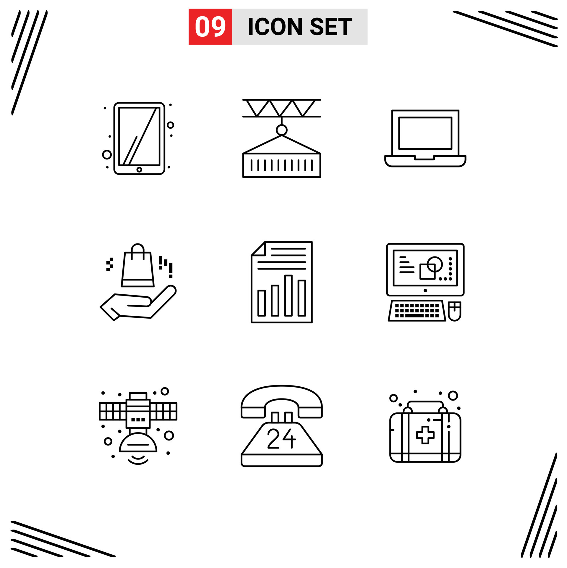 User Interface Pack Of 9 Basic Outlines Of Report File Device Document Bag Editable Vector