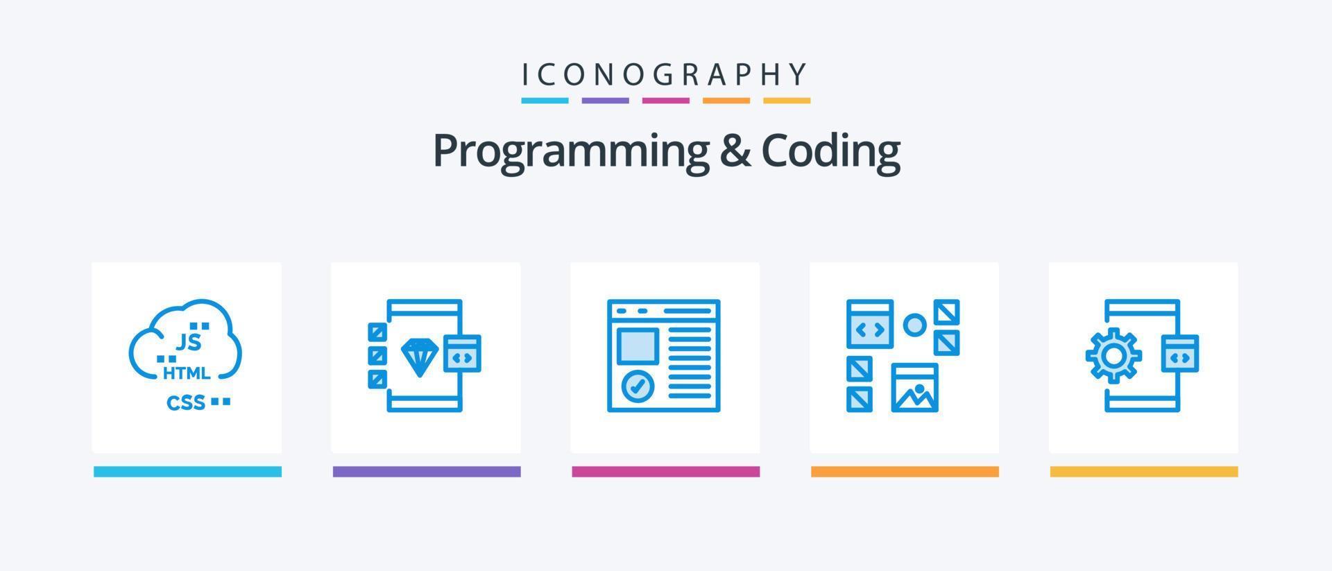 Programming And Coding Blue 5 Icon Pack Including Development Design Develop Page Develop