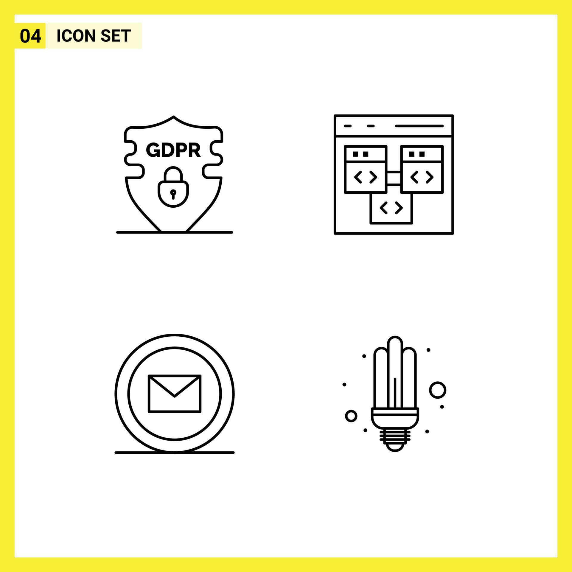 Set of 4 Modern UI Icons Symbols Signs for data development security ...