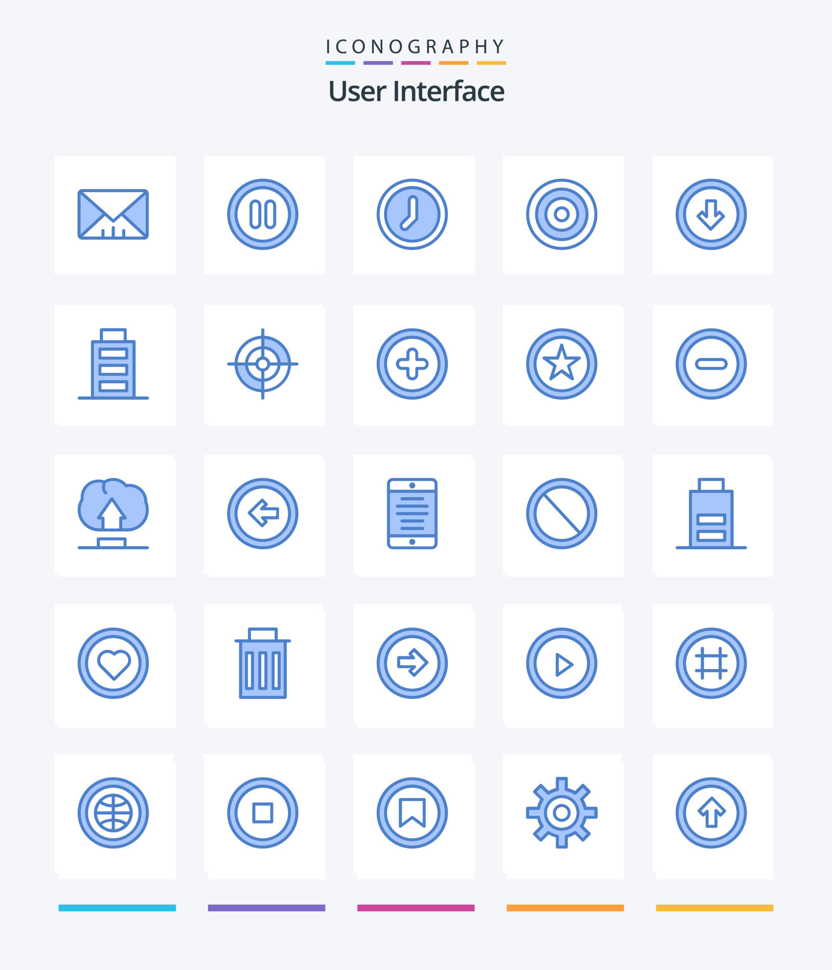 Creative User Interface 25 Blue icon pack Such As user interface. button. time. arrow. line ...