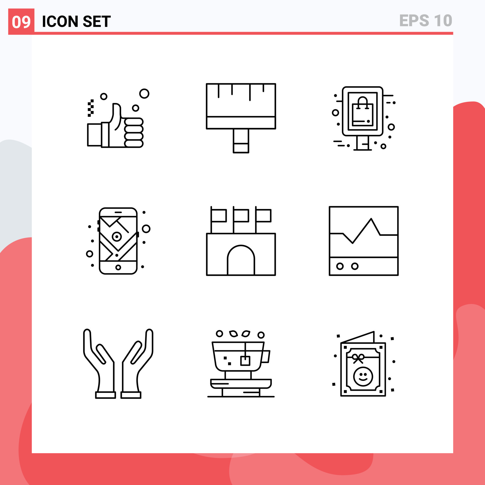 Set Of 9 Vector Outlines On Grid For Arena Navigation Tools Mobile Sign Editable Vector Design