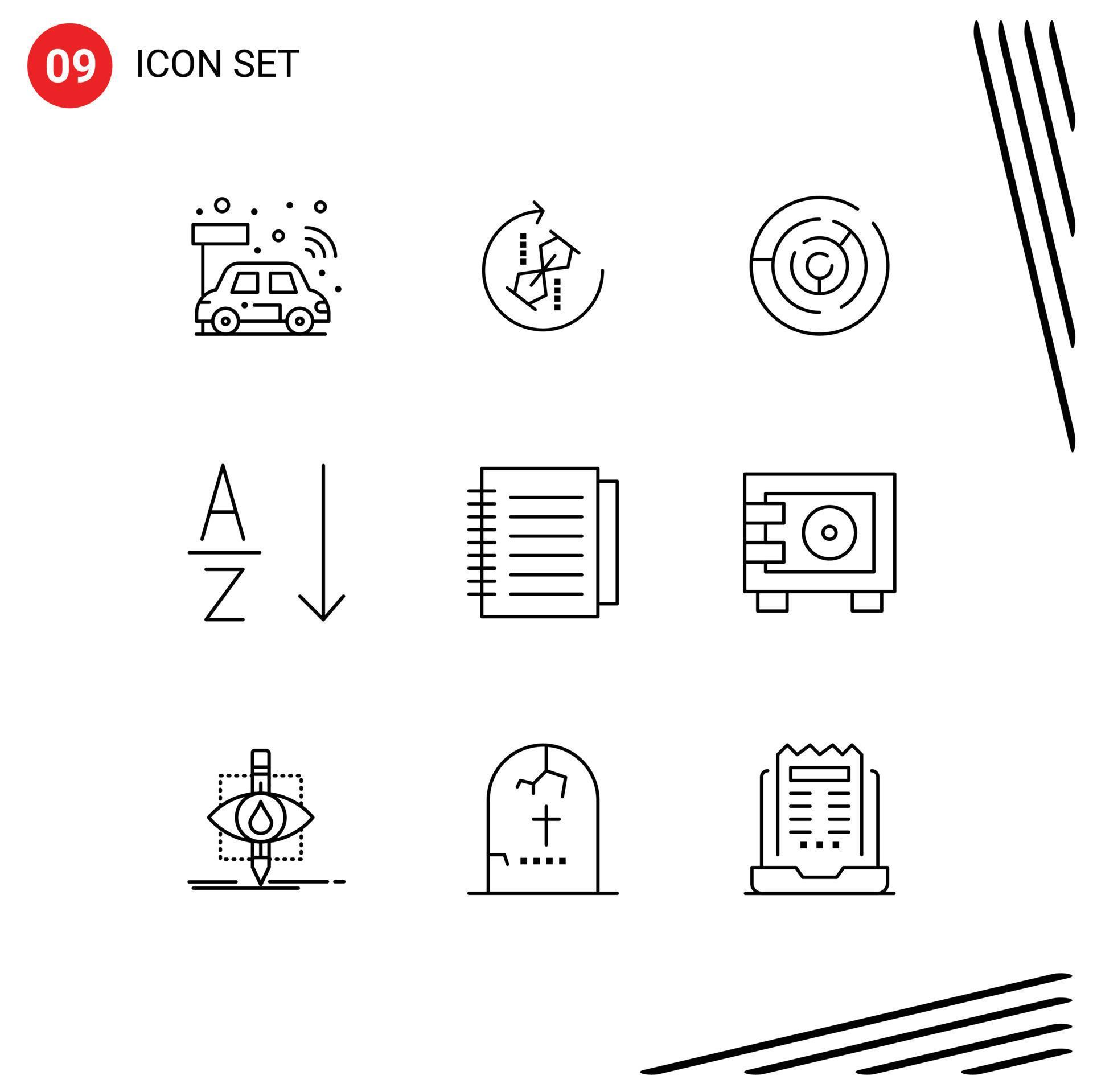 Editable Vector Line Pack Of 9 Simple Outlines Of Notebook Sort Joint Order Maze Editable Vector