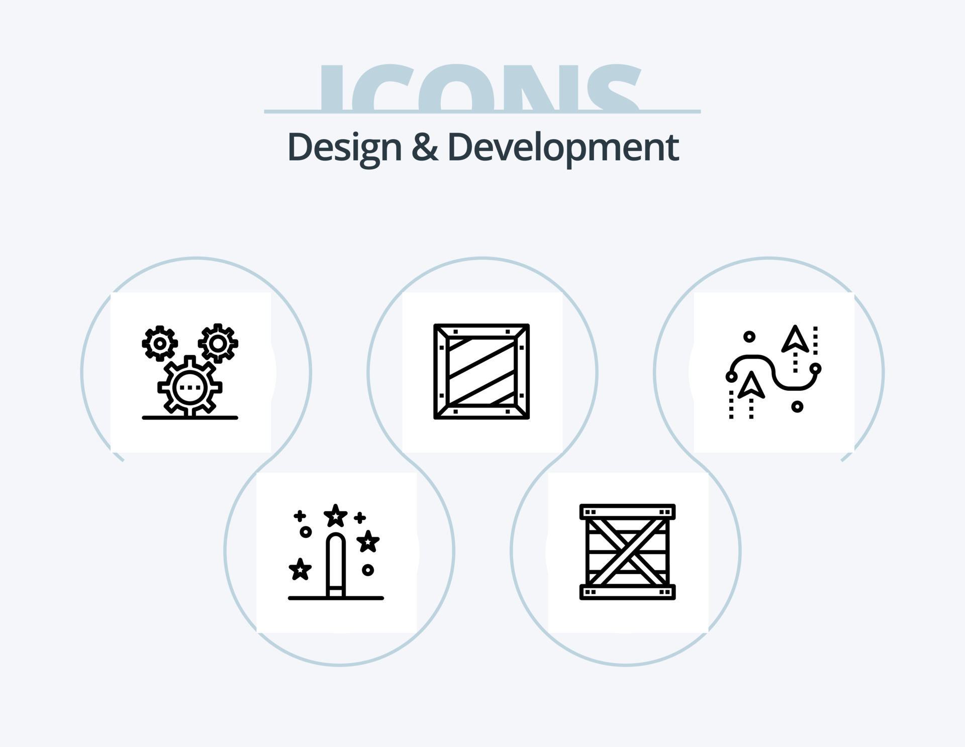 Design and Development Line Icon Pack 5 Icon Design. development. coding. development. printing ...