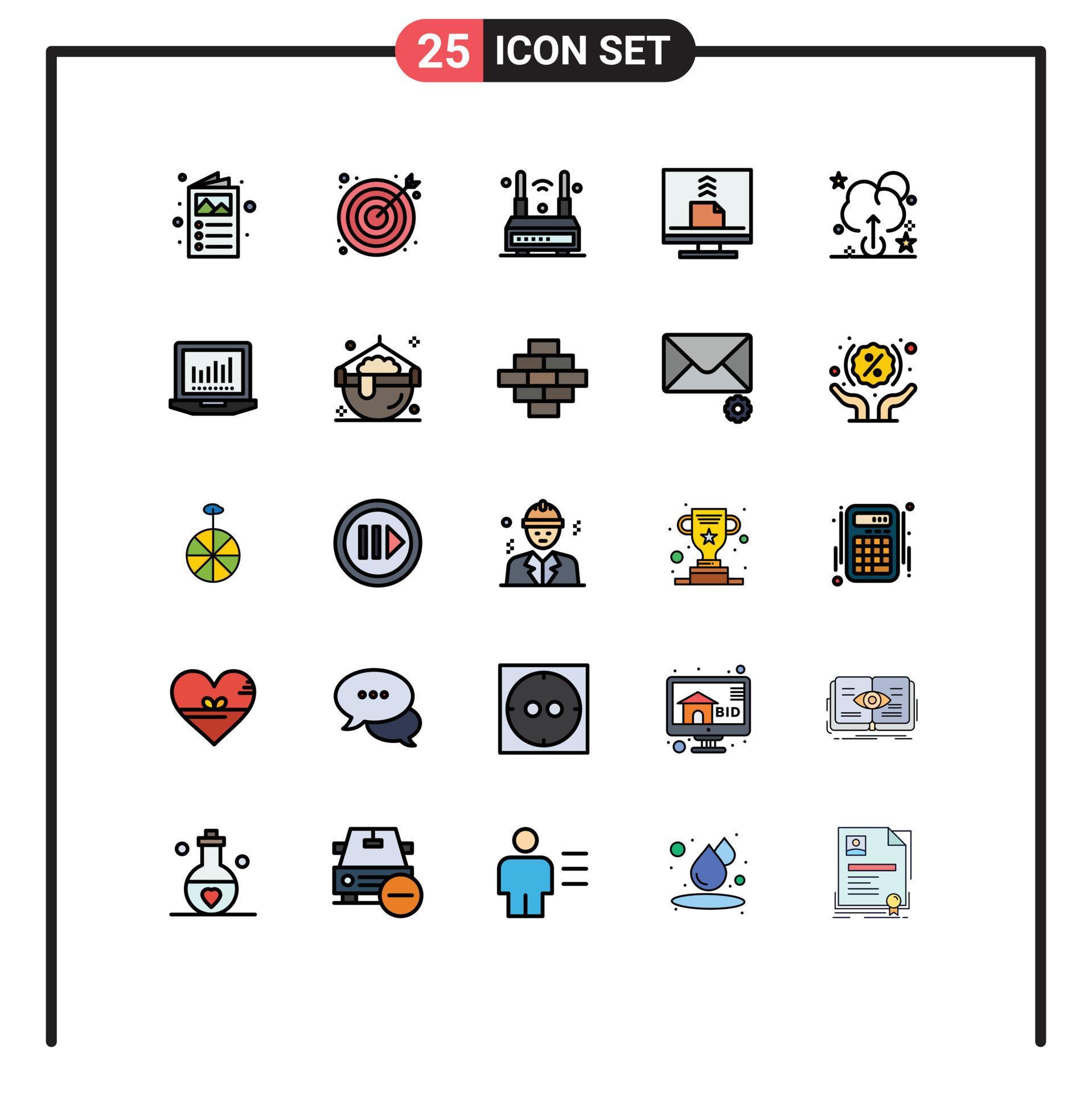 User Interface Pack Of 25 Basic Filled Line Flat Colors Of Desktop Computer Web Communication