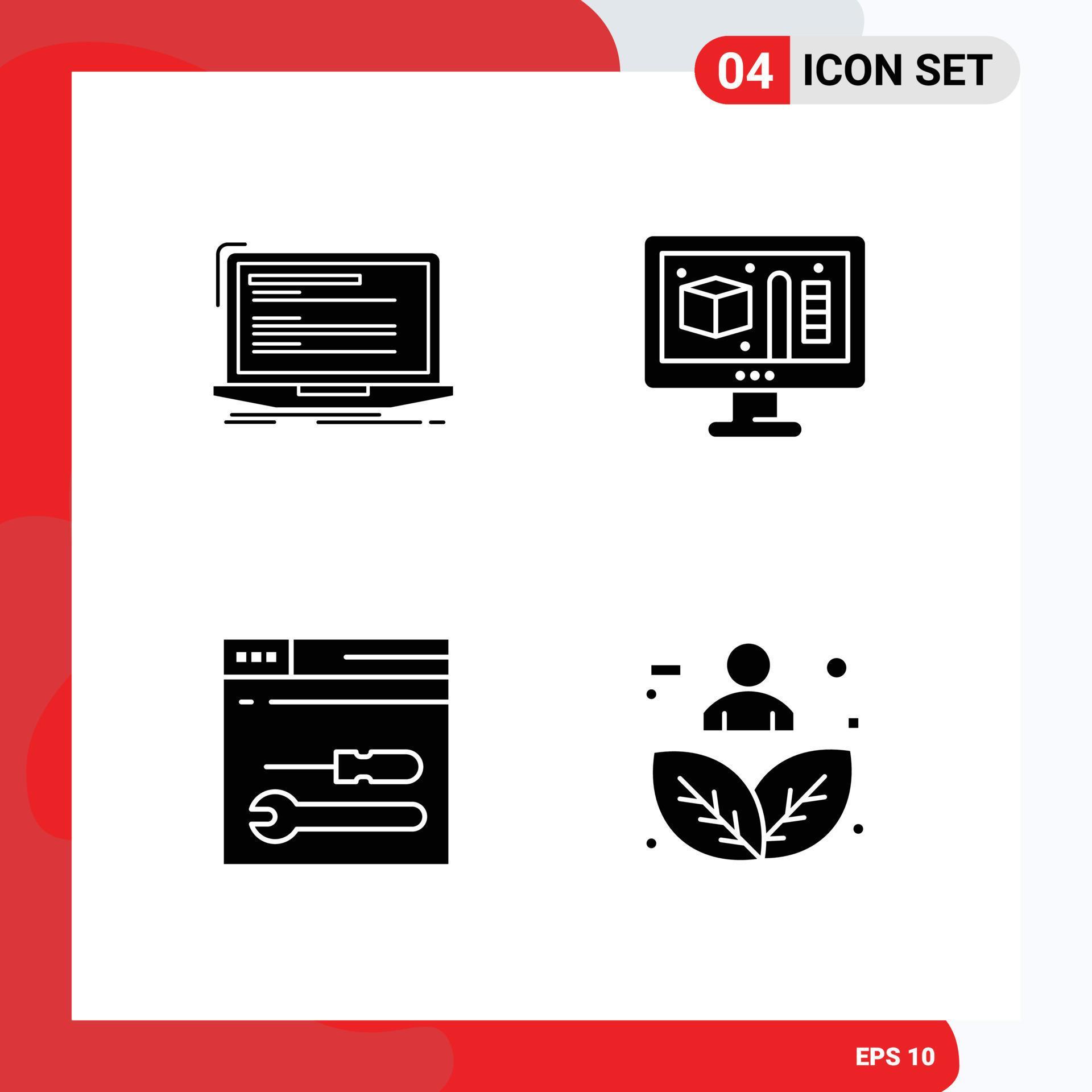 Modern Set of 4 Solid Glyphs and symbols such as code service monoblock ...