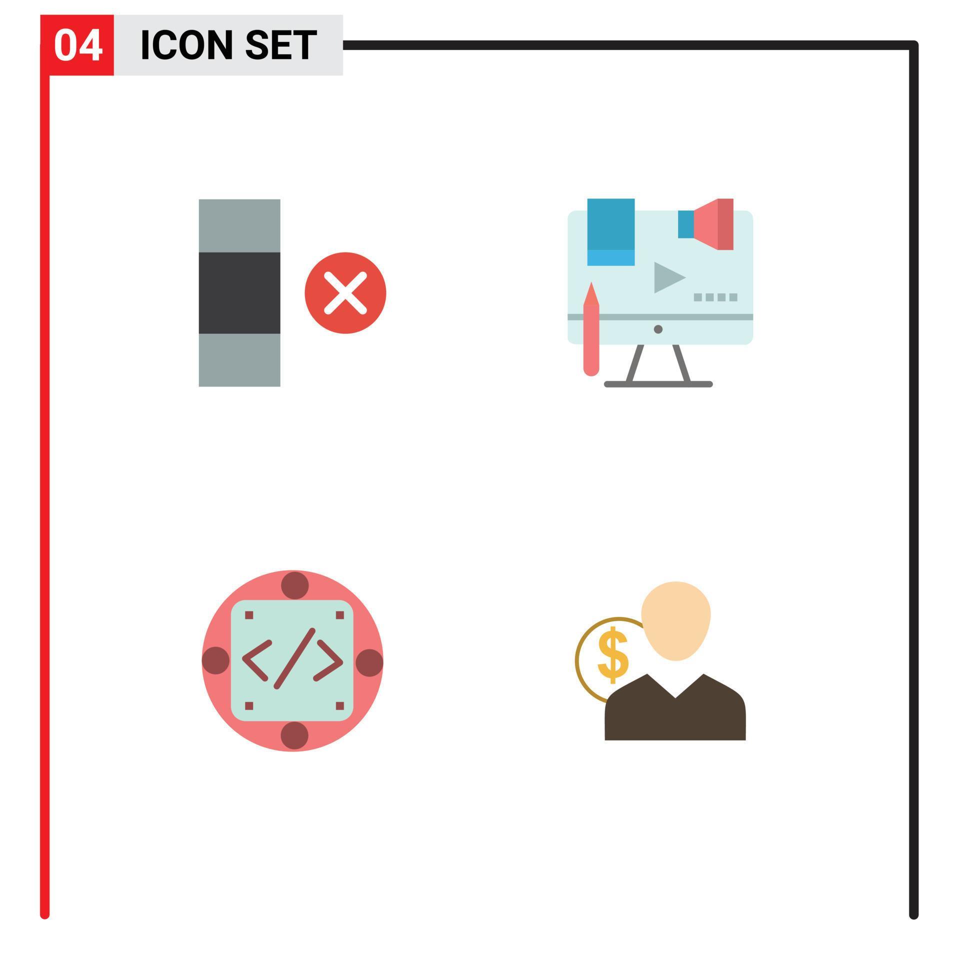 Mobile Interface Flat Icon Set Of 4 Pictograms Of Cell Custom Business Digital Management
