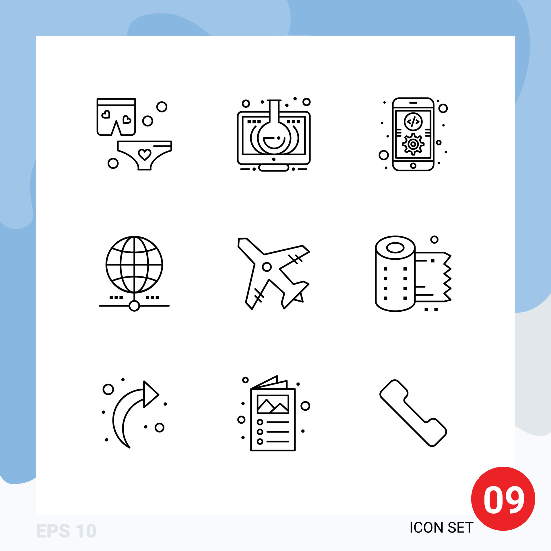 Editable Vector Line Pack Of 9 Simple Outlines Of Network Worldwide