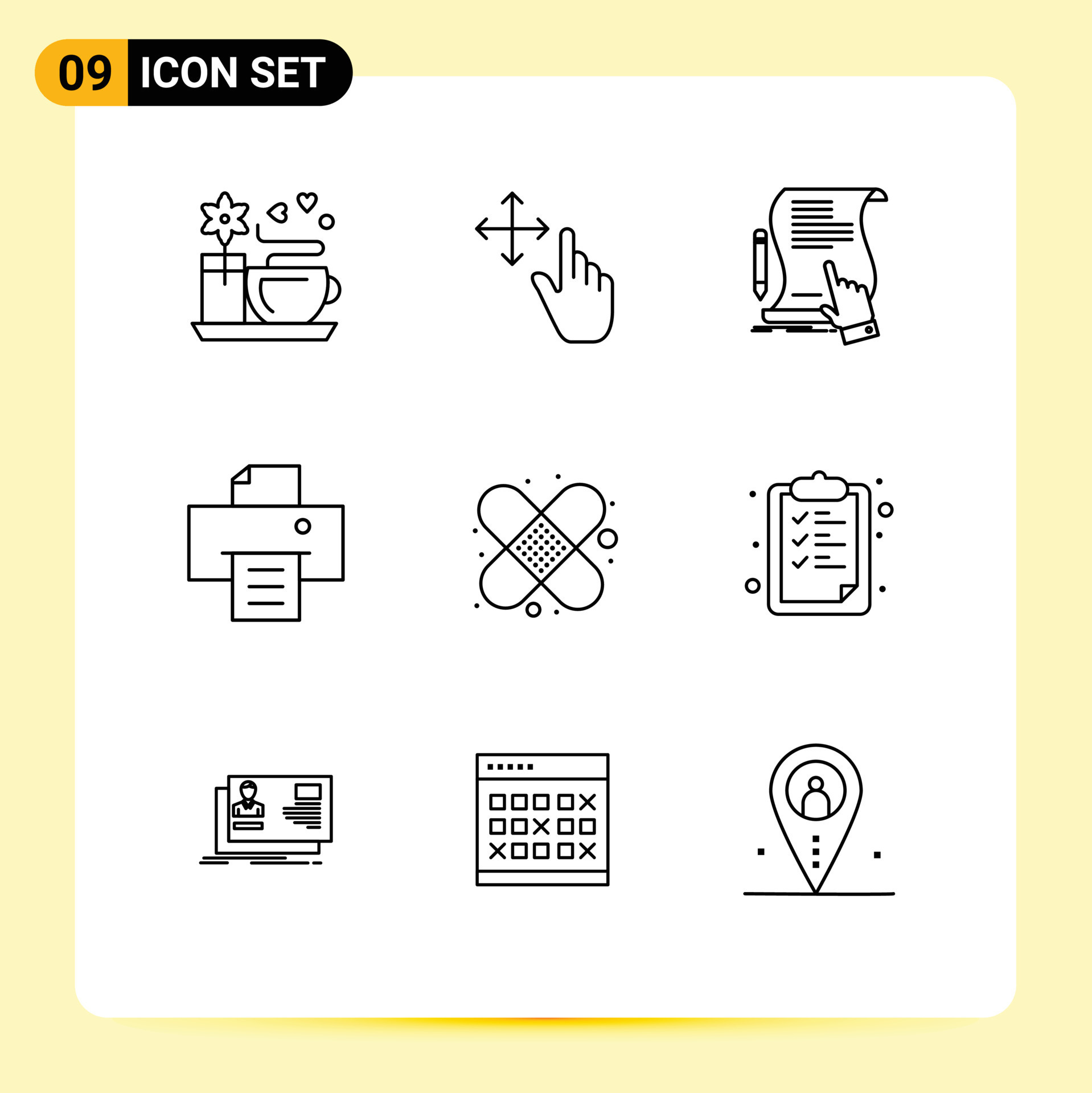 Modern Set of 9 Outlines Pictograph of first aid band aid paper printer ... Modern Set of 9 Outlines Pictograph of first aid band aid paper printer ...