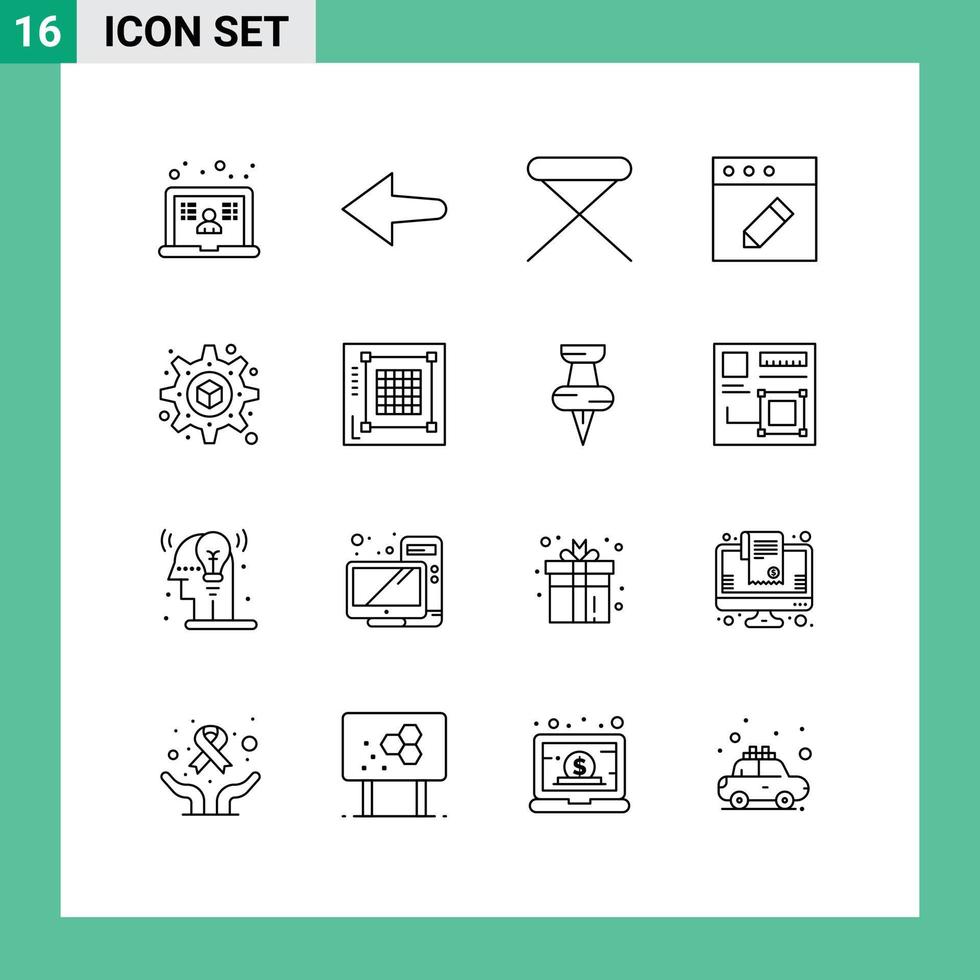 Pictogram Set of 16 Simple Outlines of grid setting house printing edit Editable Vector Design ...
