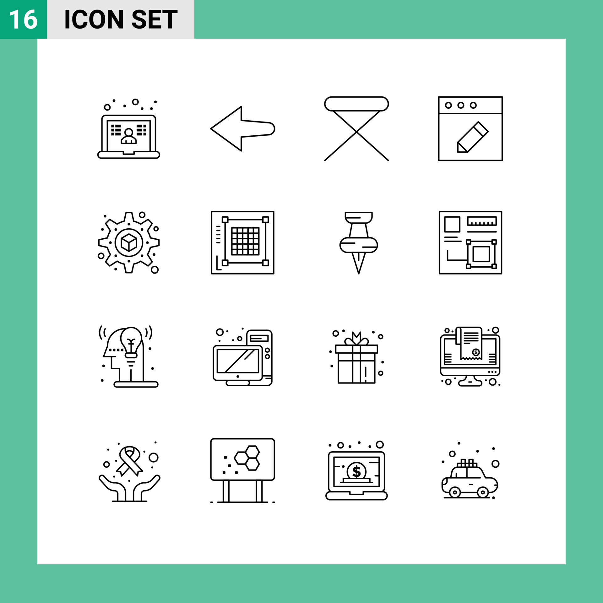 Pictogram Set Of 16 Simple Outlines Of Grid Setting House Printing Edit Editable Vector Design