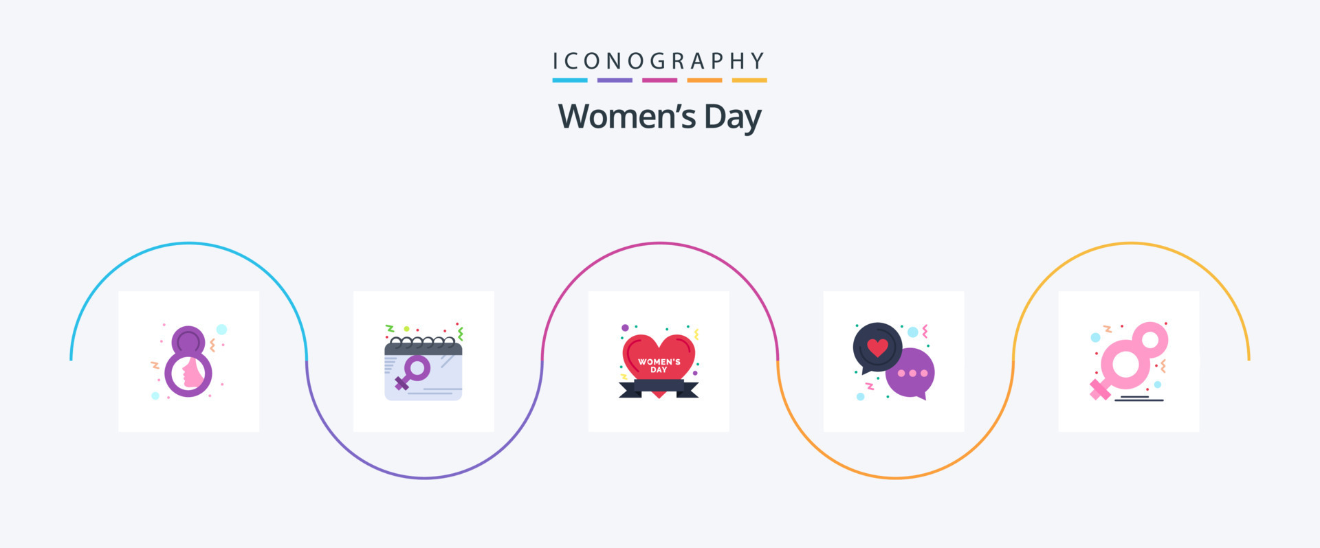 Womens Day Flat 5 Icon Pack Including Love Day Women Chat Happy