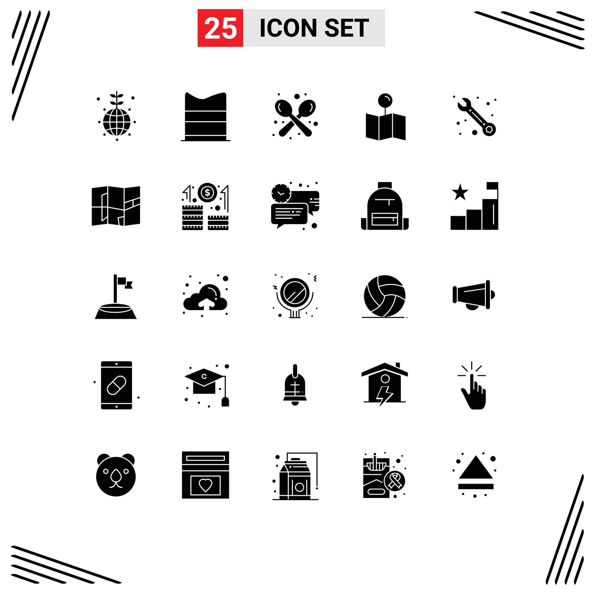 Pictogram Set of 25 Simple Solid Glyphs of customer pointer coffee map utensils Editable Vector ...