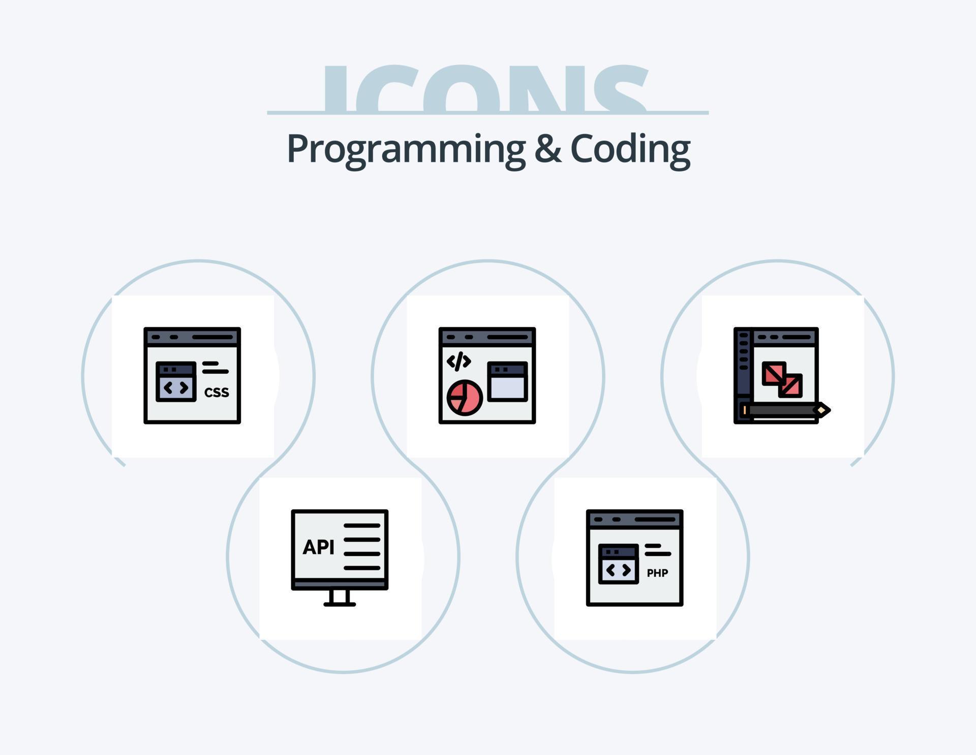 Programming And Coding Line Filled Icon Pack 5 Icon Design Development Coding Development