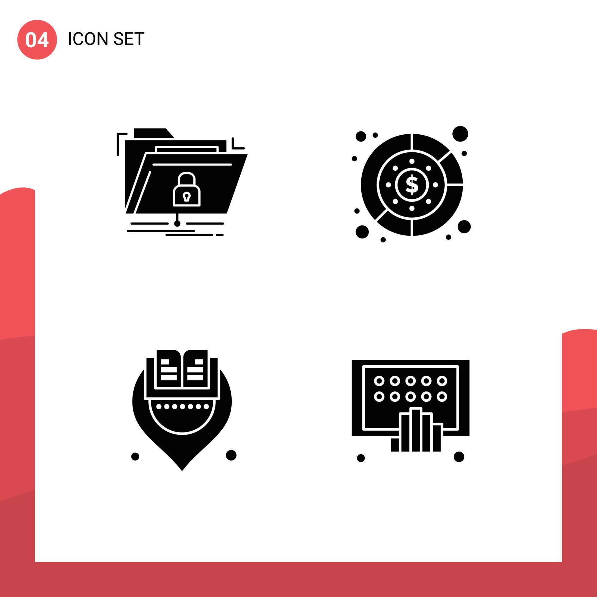 Set of 4 Commercial Solid Glyphs pack for encryption book network graph ...