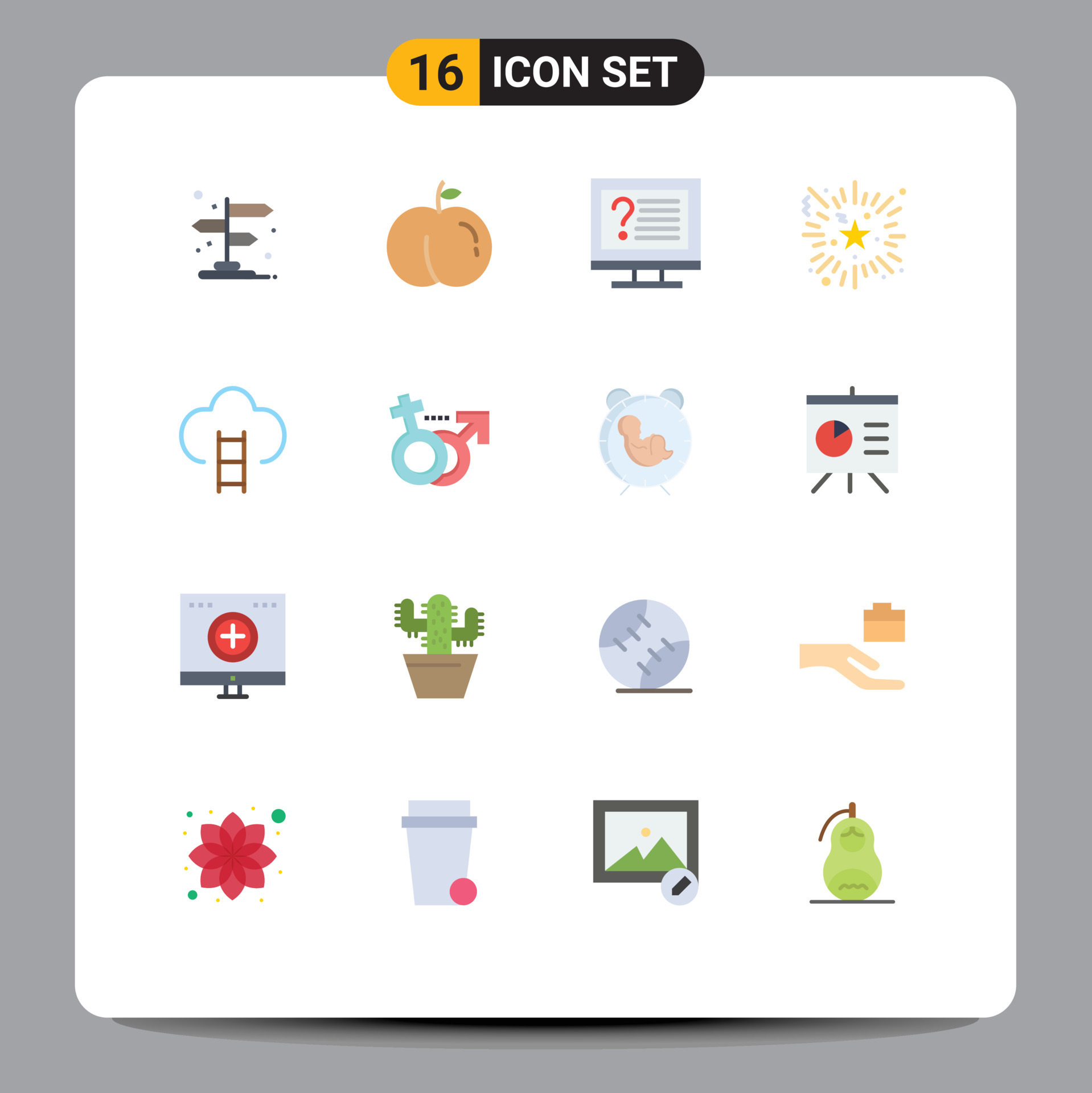 16 User Interface Flat Color Pack Of Modern Signs And Symbols Of Game Career Desktop Night Party