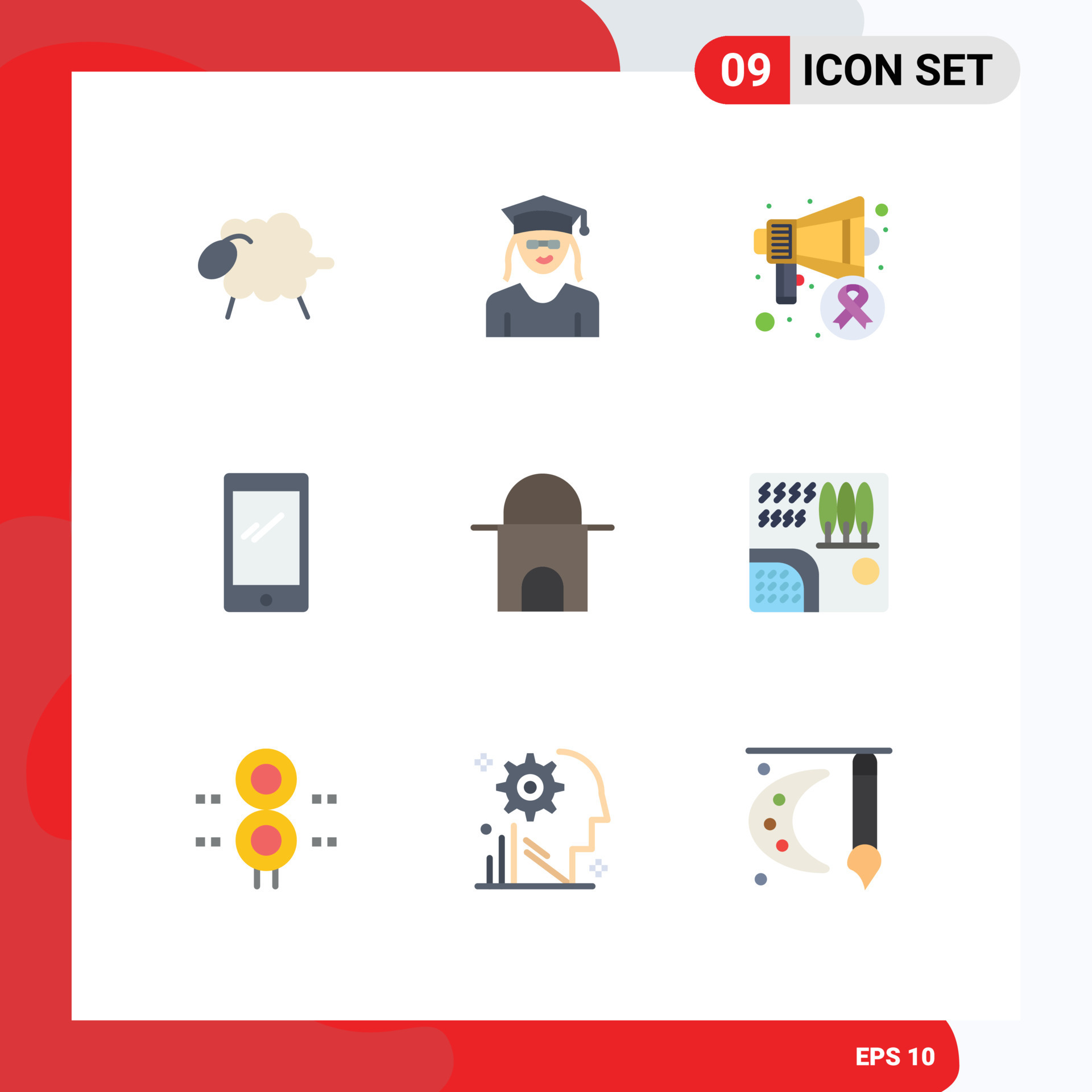9 Universal Flat Color Signs Symbols Of Building Android Speaker Mobile Phone Editable Vector