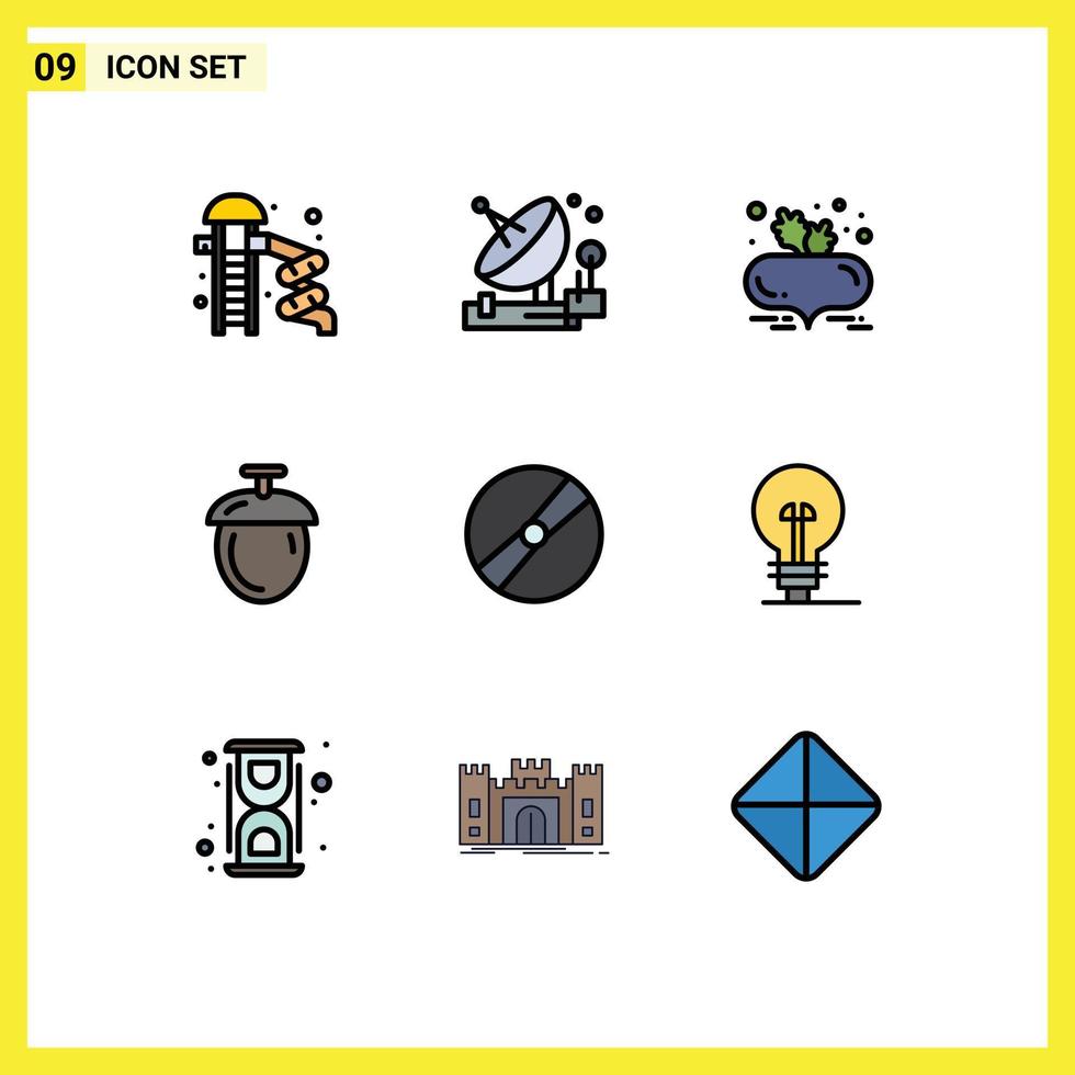 Paquete De 9 9 Moderno Línea De Relleno Plano Colores Señales Y