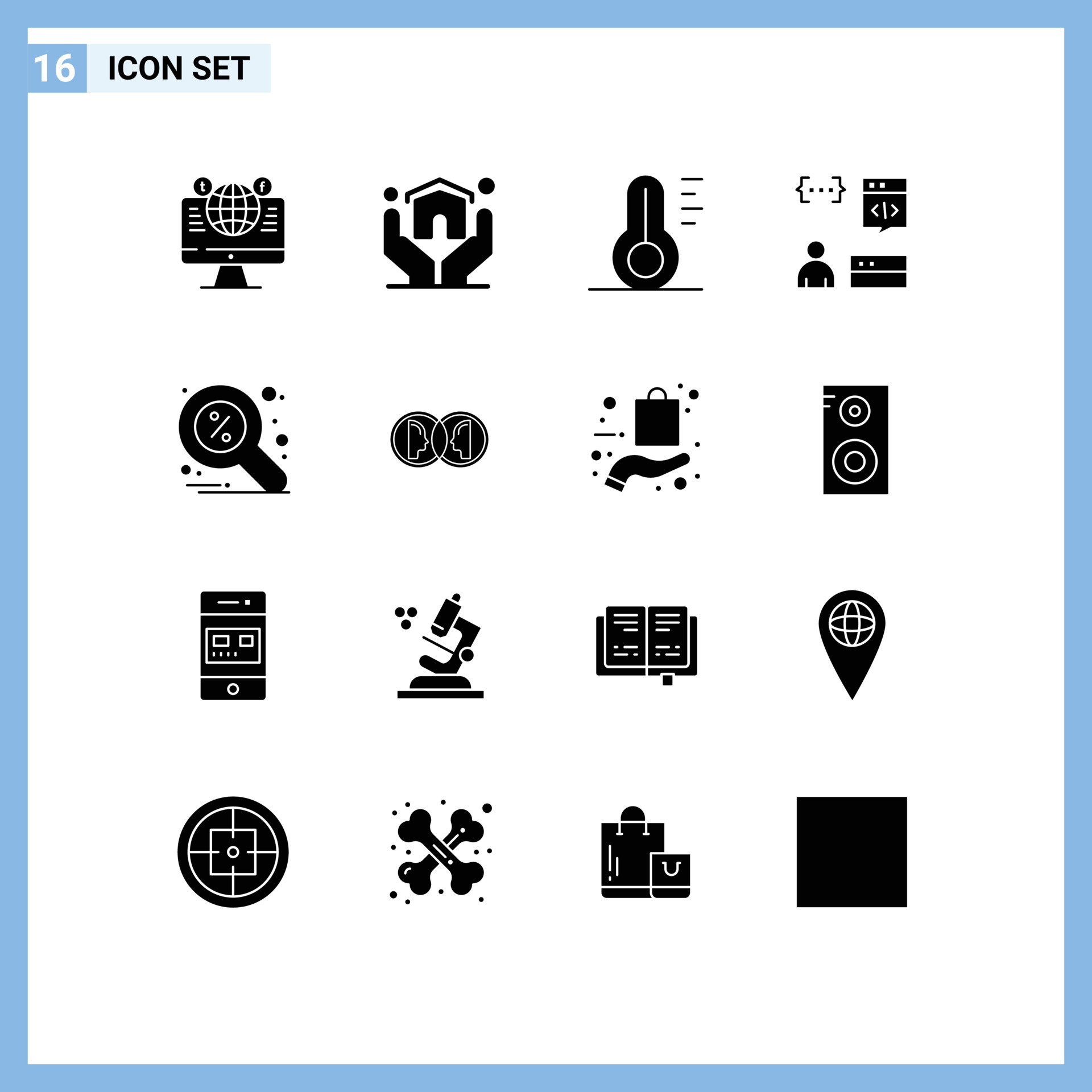 Stock Vector Icon Pack Of 16 Line Signs And Symbols For Programmer Develop Insurance Coding