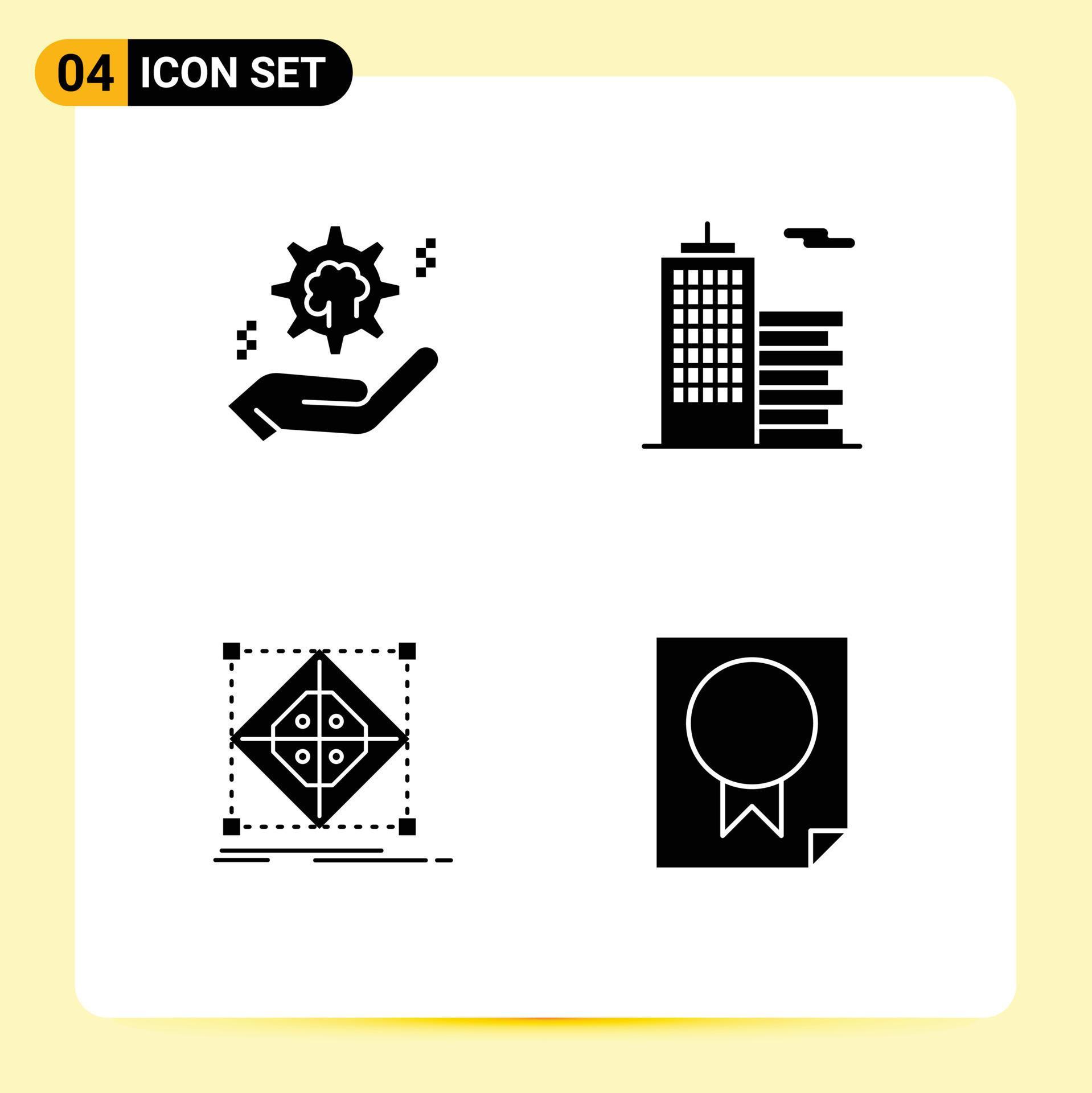 Mobile Interface Solid Glyph Set of 4 Pictograms of setting architecture brain business grid ...