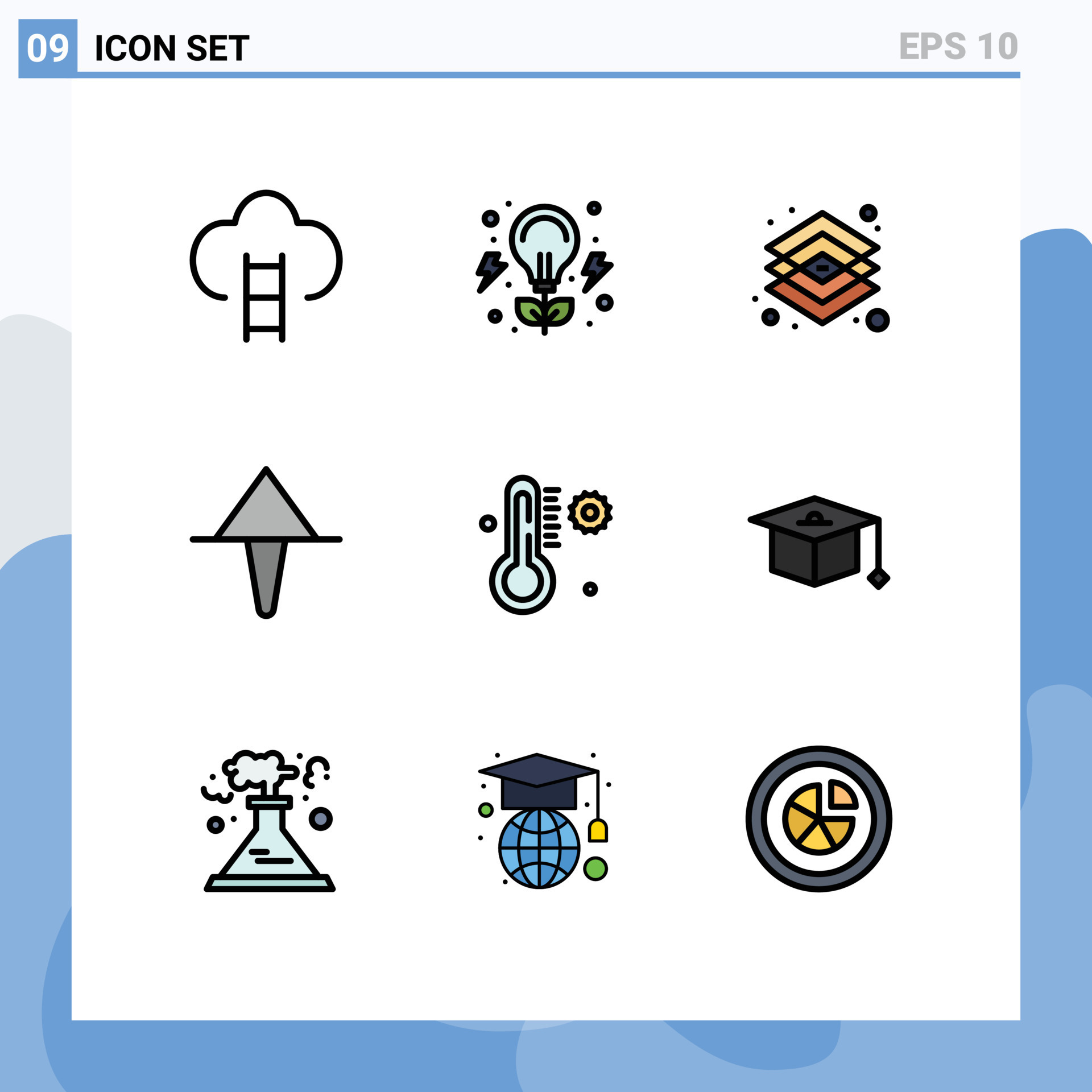 User Interface Pack Of 9 Basic Filledline Flat Colors Of Temperature Home Nature Arrow Layer