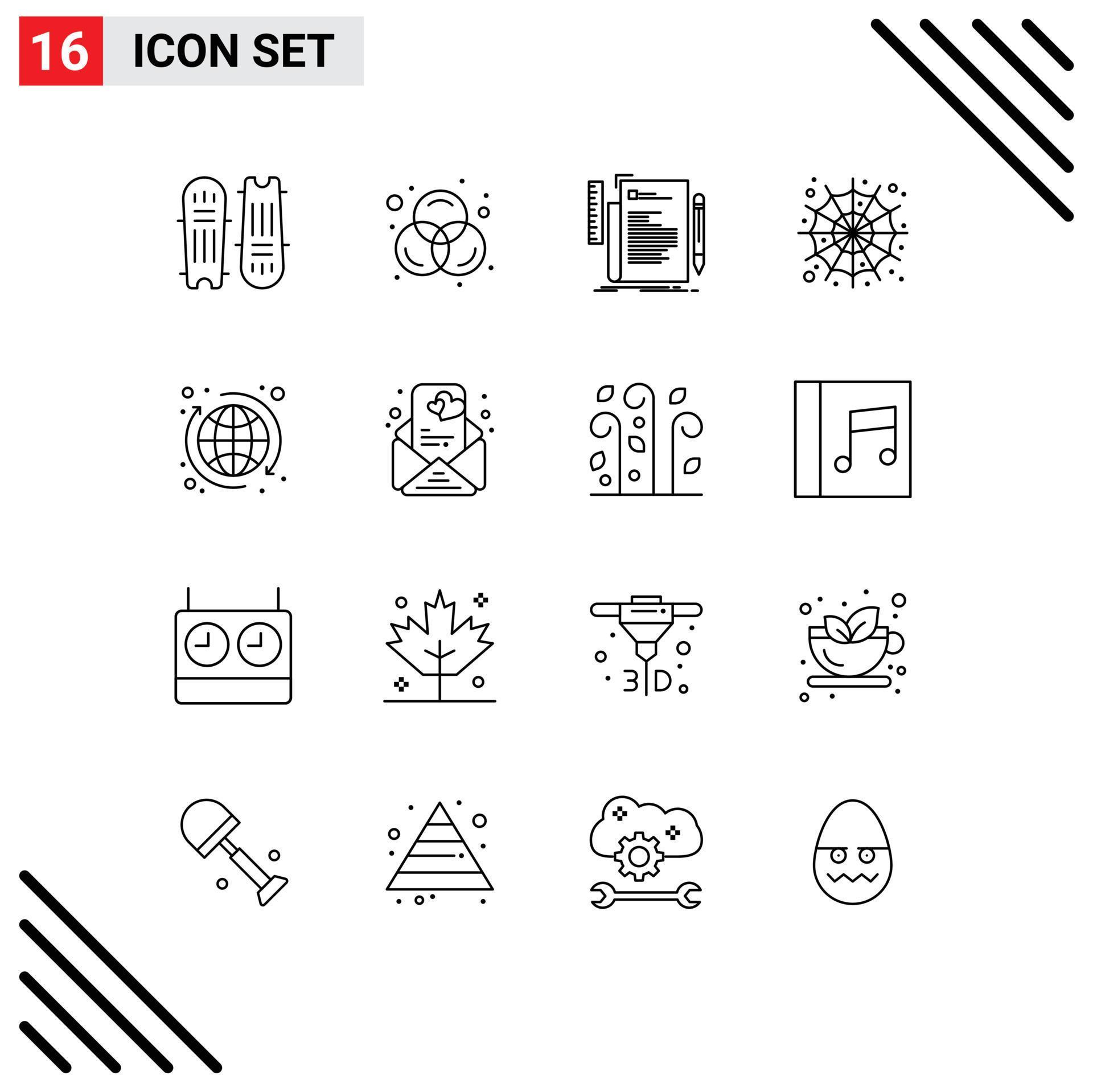 Stock Vector Icon Pack of 16 Line Signs and Symbols for global spider ...
