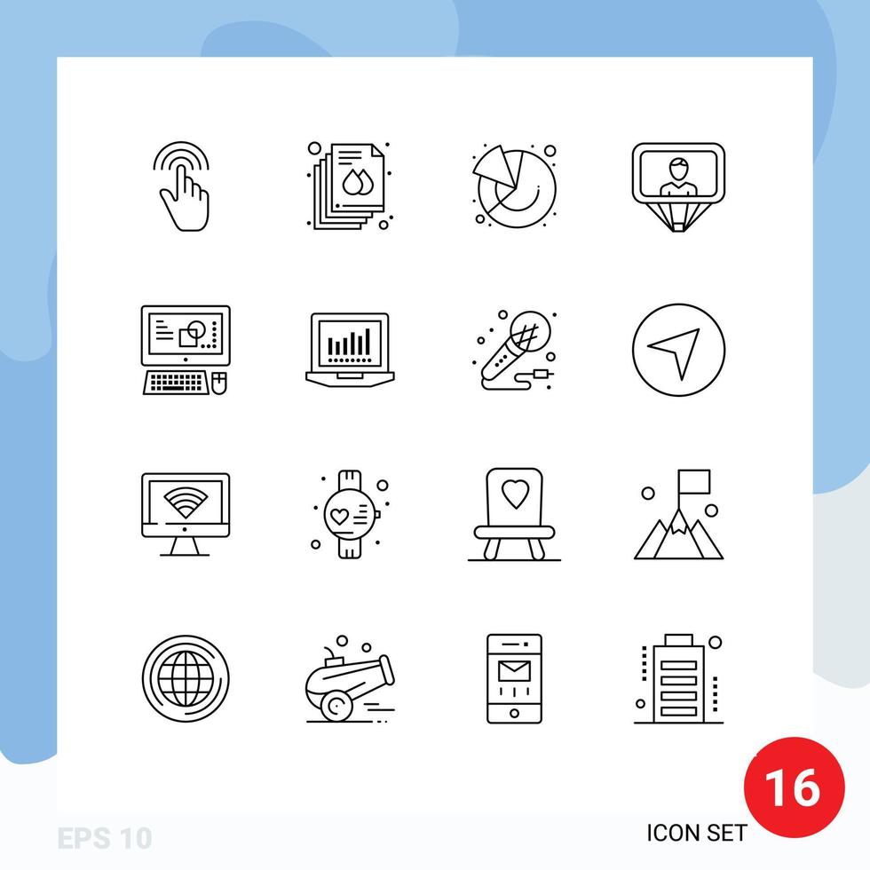 Stock Vector Icon Pack of 16 Line Signs and Symbols for computer id ...