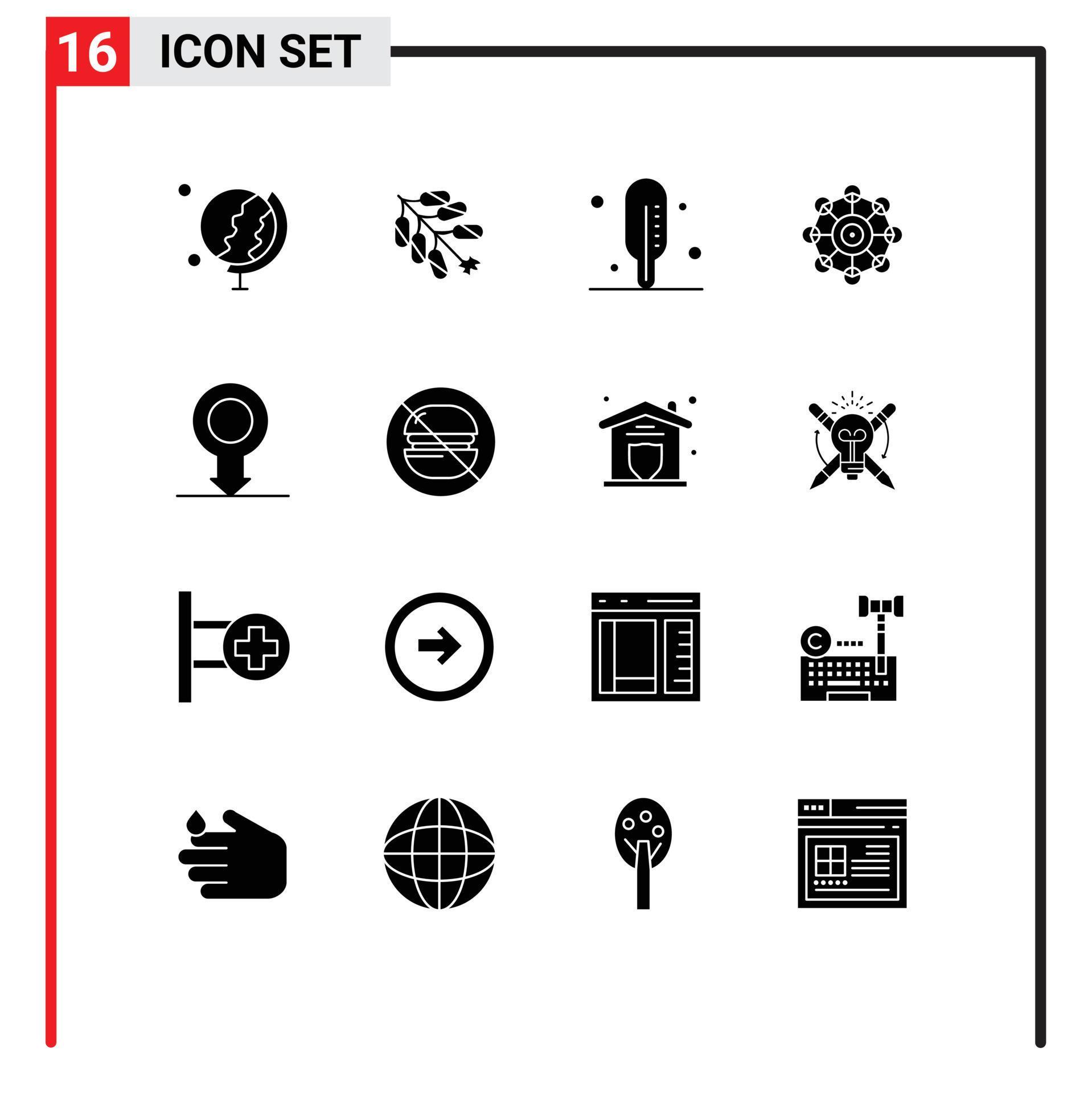 User Interface Pack Of 16 Basic Solid Glyphs Of Food Sex Thermometer Male Scince Editable Vector