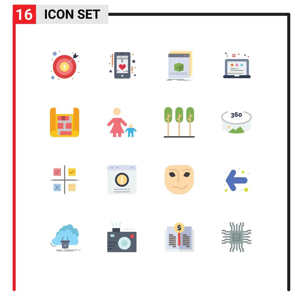 Mobile Interface Flat Color Set Of 16 Pictograms Of View Grid Mobile Program Application