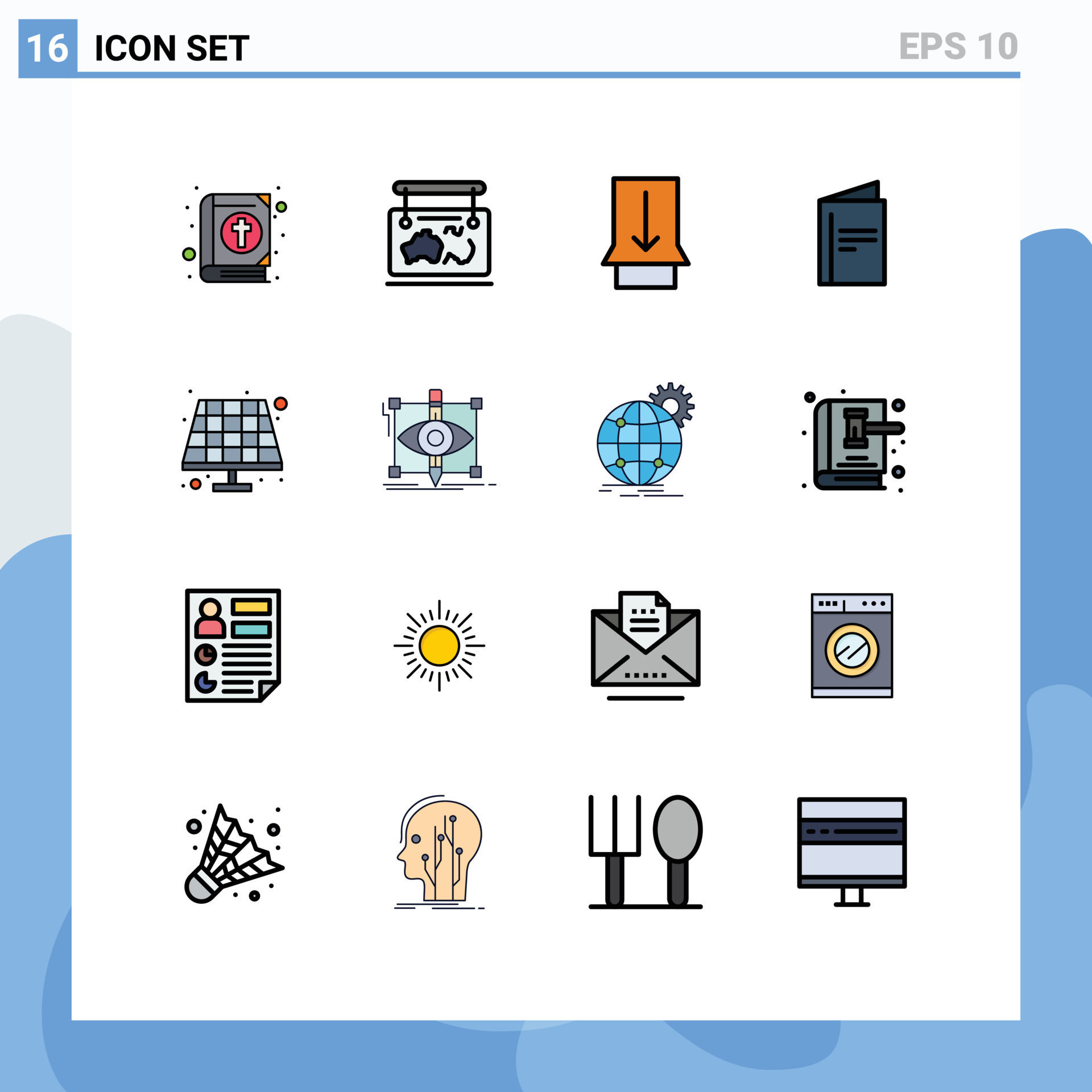 Pictogram Set Of 16 Simple Flat Color Filled Lines Of Eco Advertisement Travel Brochure Menu