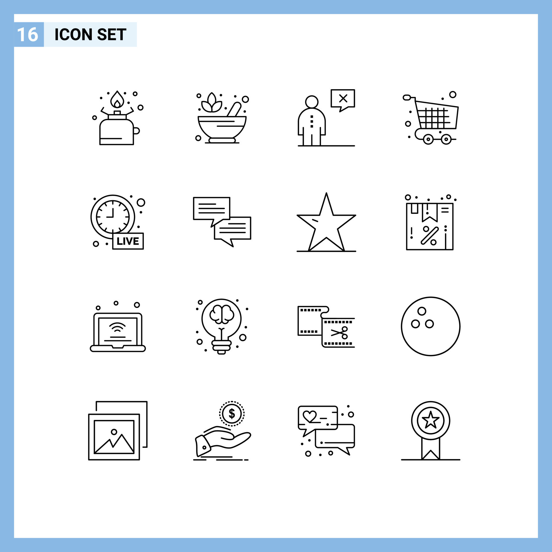 Pictogram Set Of 16 Simple Outlines Of Basket Checkout Lotus Cart Human Editable Vector Design