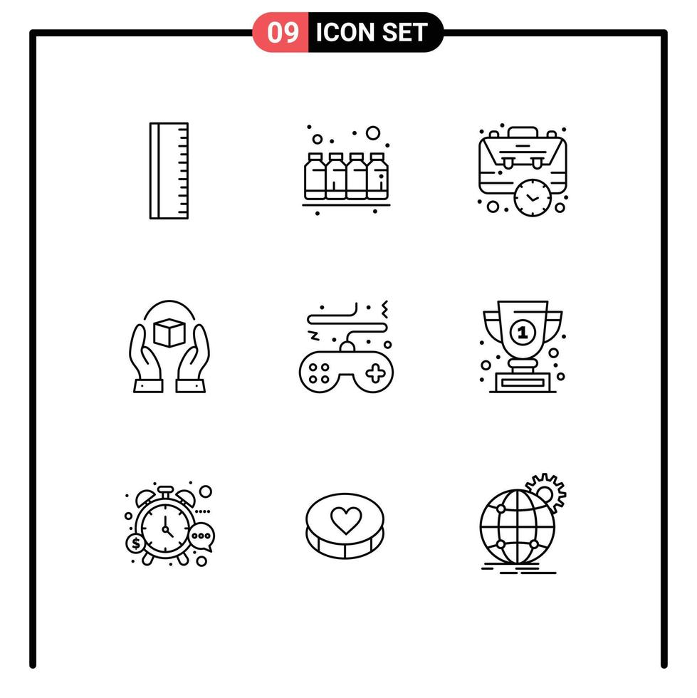 Modern Set of 9 Outlines and symbols such as responsibility handle bag caring time Editable ...