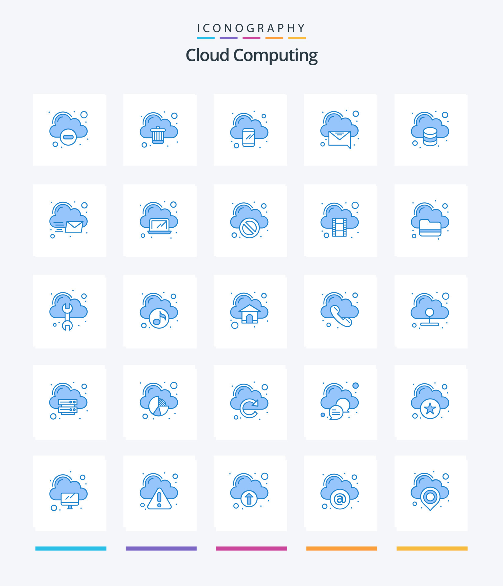 Creative Cloud Computing 25 Blue icon pack Such As data. message ...