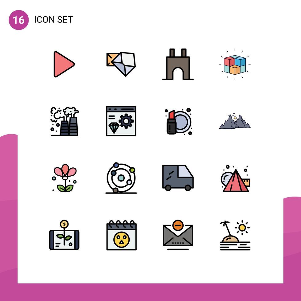 16 User Interface Flat Color Filled Line Pack Of Modern Signs And Symbols Of Factory Solution