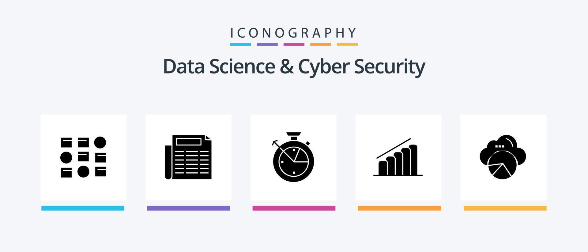 Data Science And Cyber Security Glyph 5 Icon Pack Including data scince. reporting. time ...