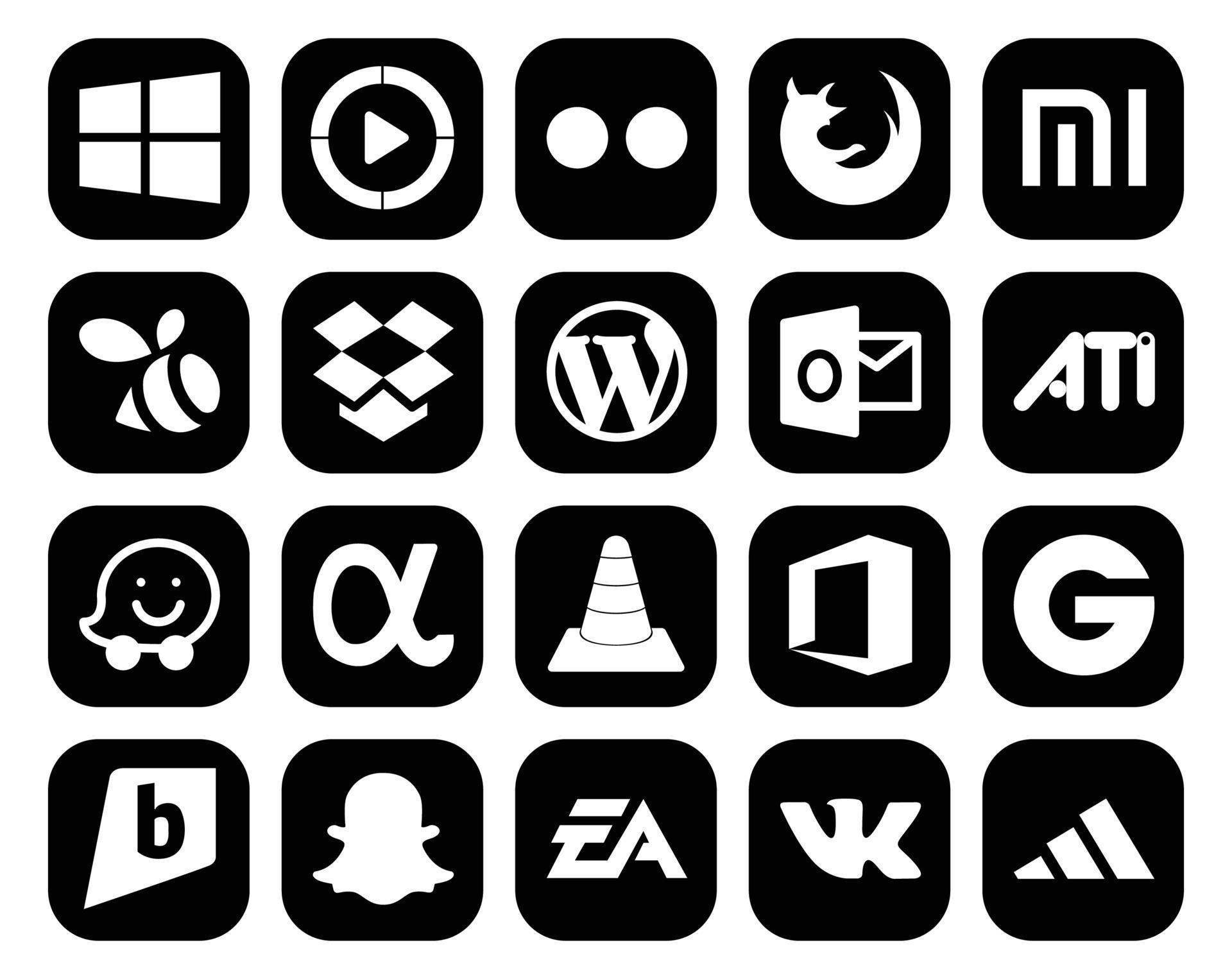 20 Social Media Icon Pack Including player vlc dropbox app net ati ...