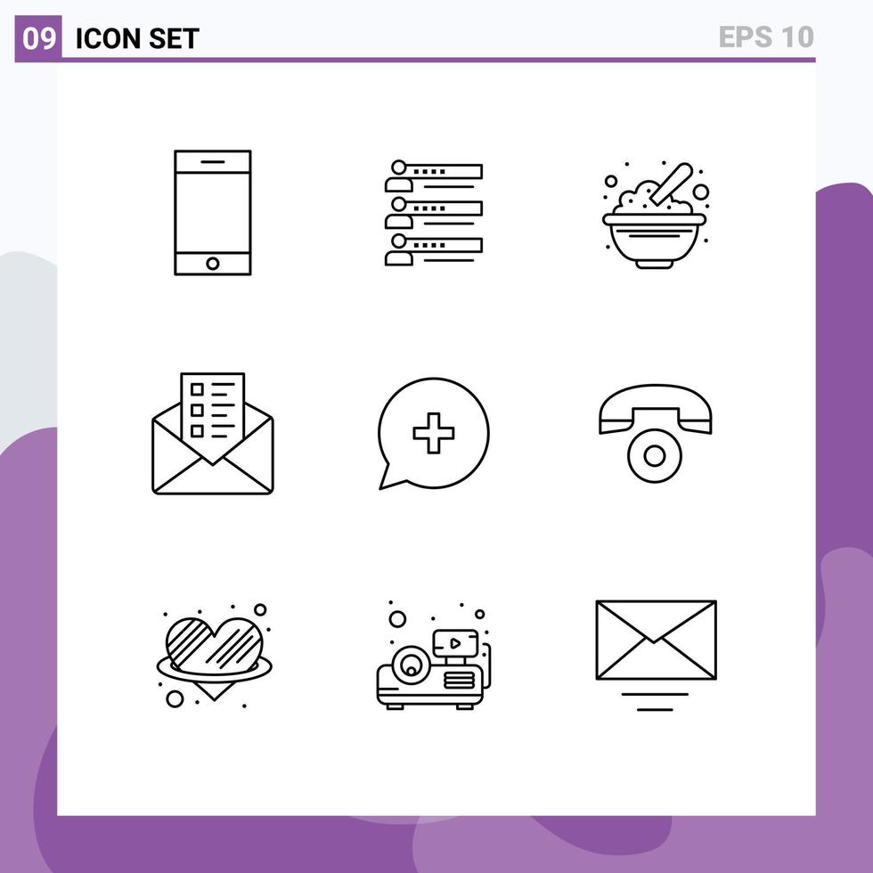 Group Of 9 Outlines Signs And Symbols For Chat Business Statistics Peanuts Food Editable Vector
