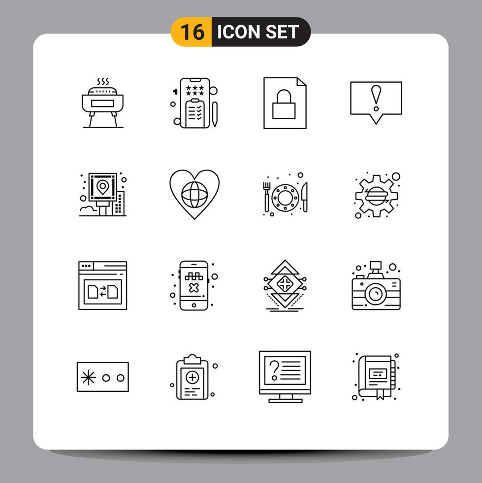 Modern Set Of 16 Outlines Pictograph Of Route Navigation File Guide Message Editable Vector