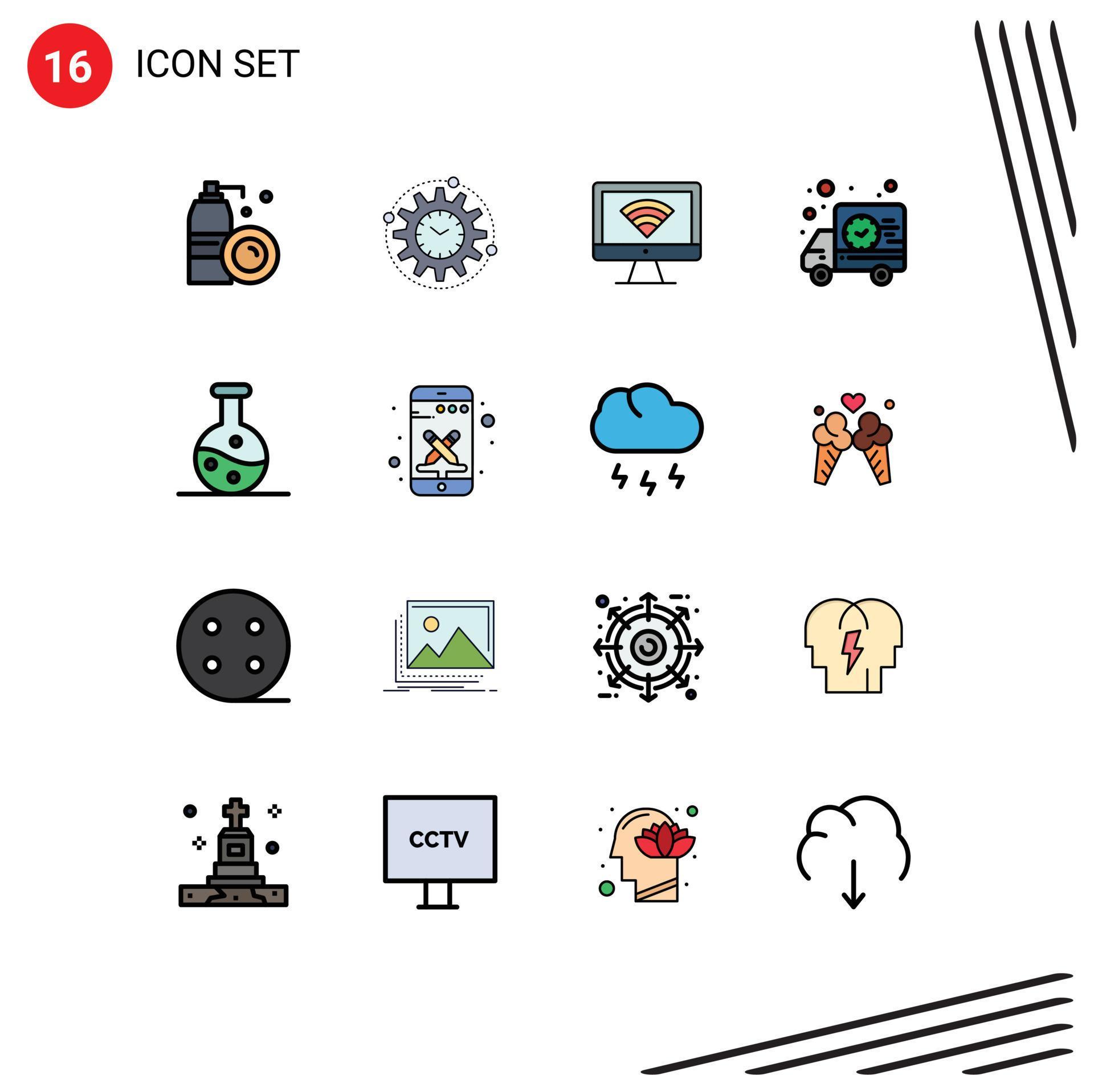 16 Thematic Vector Flat Color Filled Lines And Editable Symbols Of Boiling Flask Time Project