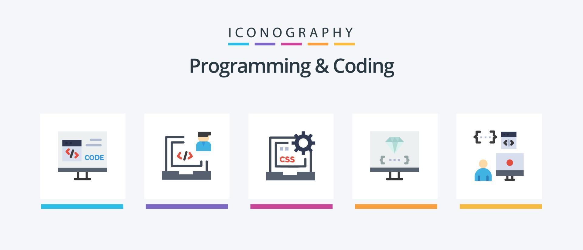 Programming And Coding Flat 5 Icon Pack Including Develop Coding Laptop Development Css