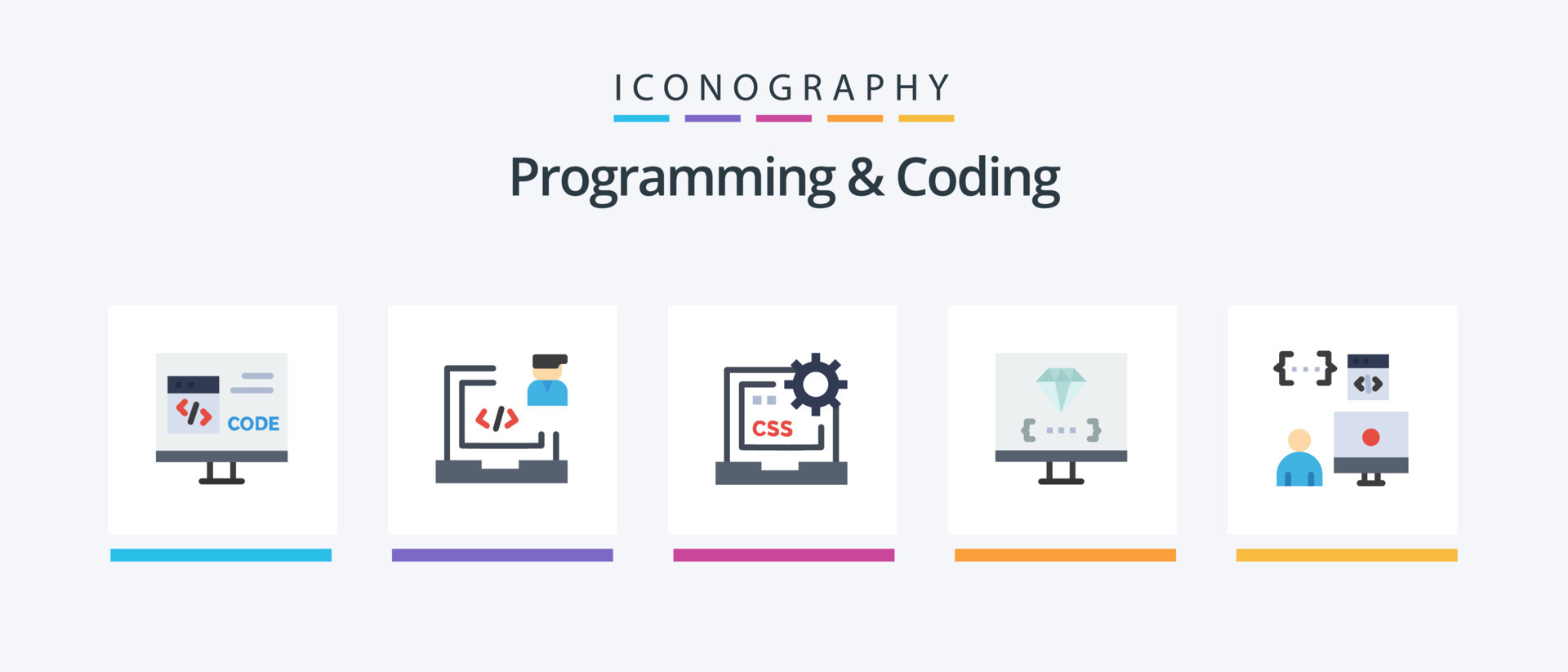 Programming And Coding Flat 5 Icon Pack Including Develop Coding