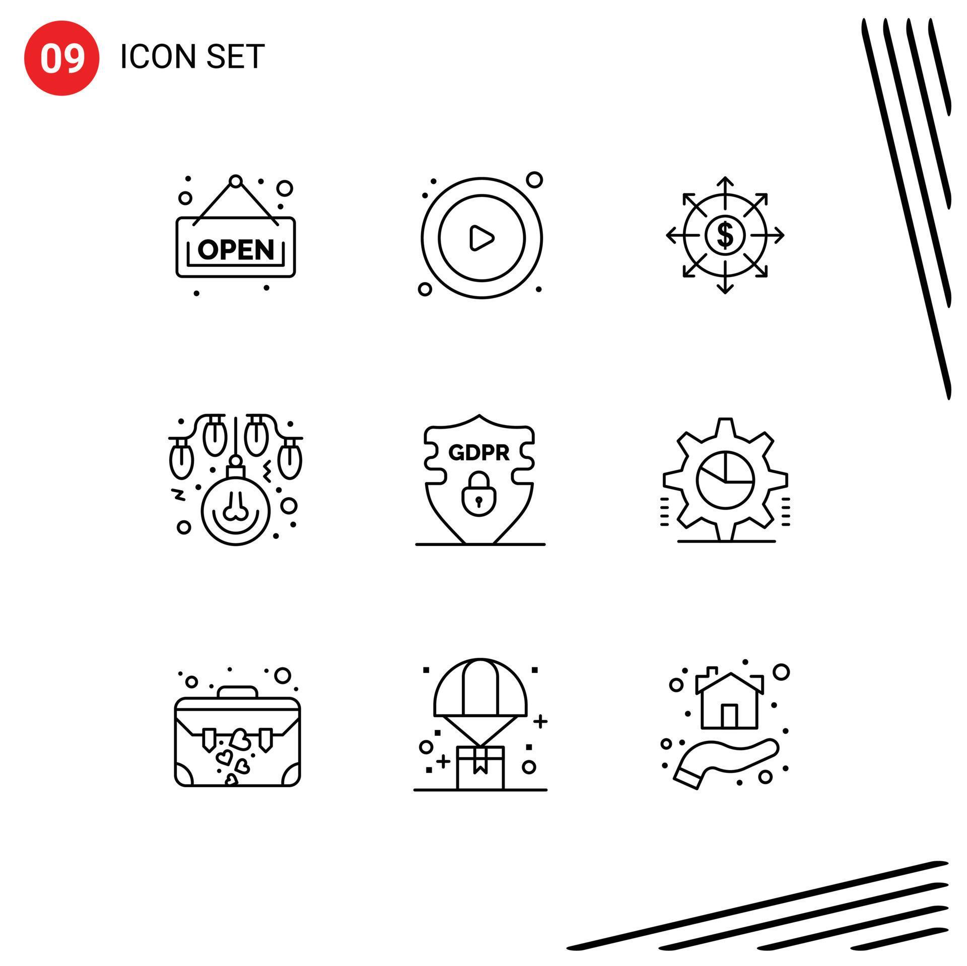 Editable Vector Line Pack Of 9 Simple Outlines Of Security Gdpr List Data Decoration Editable