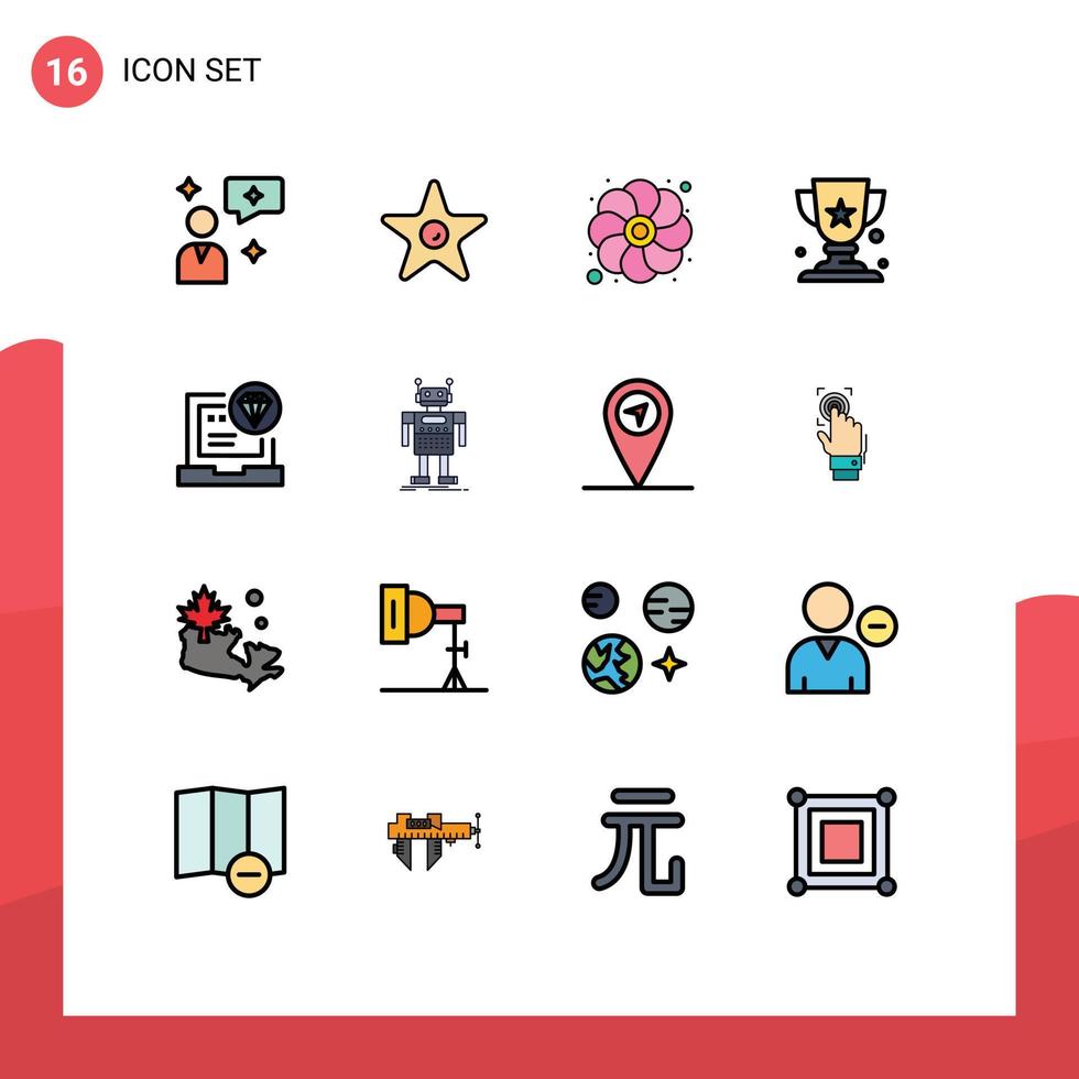 Universal Icon Symbols Group of 16 Modern Flat Color Filled Lines of ...
