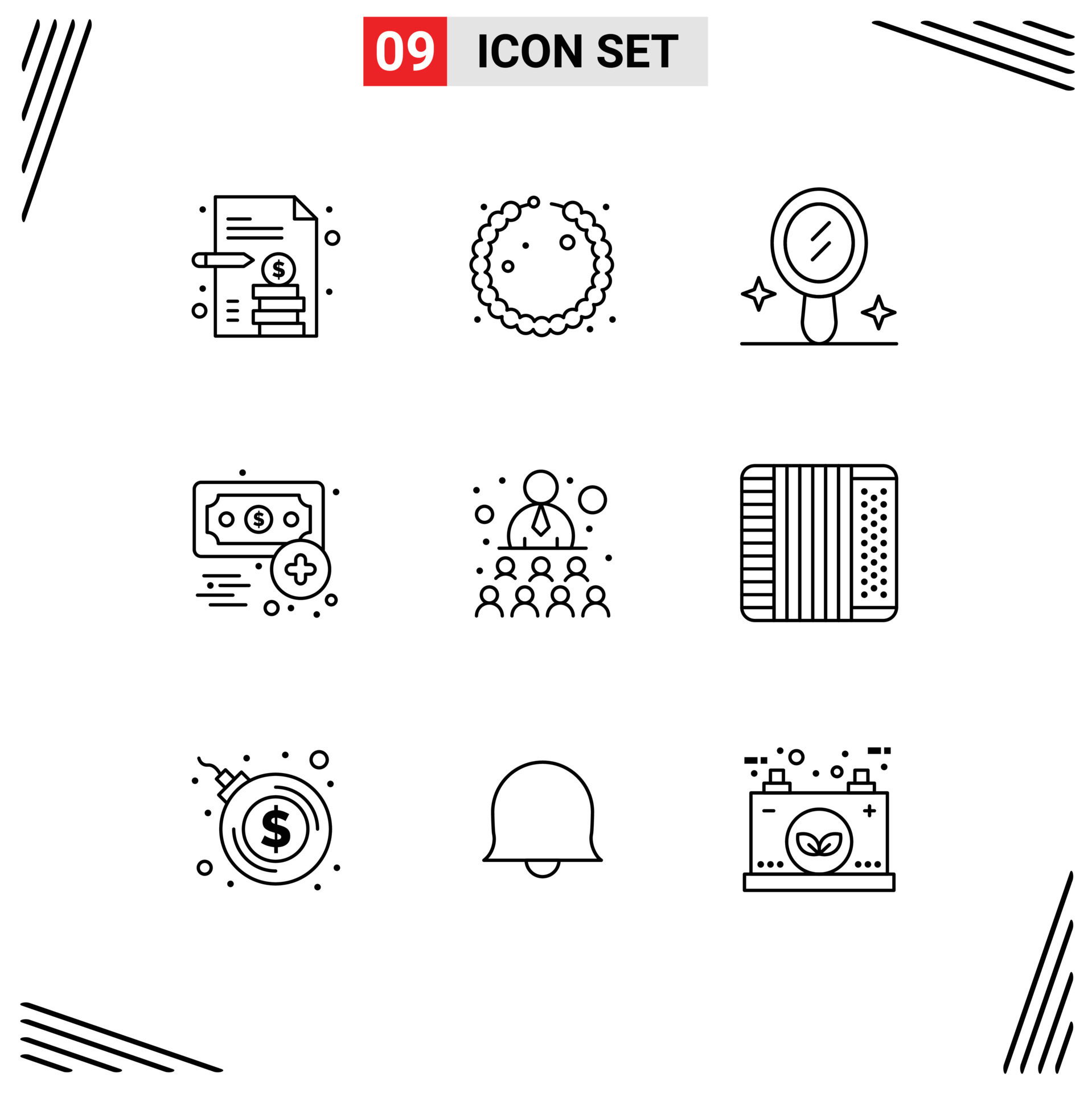 Group Of 9 Modern Outlines Set For Audio Work Business Team Building