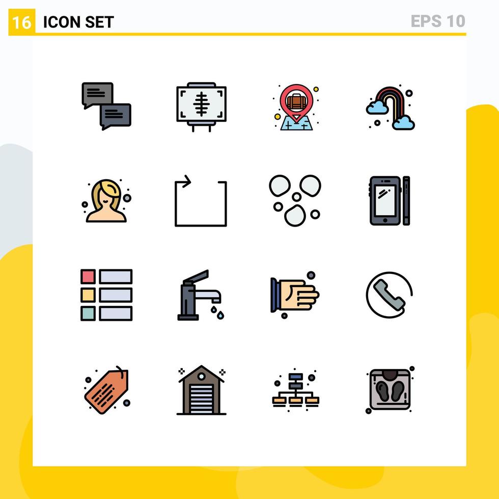 User Interface Pack Of 16 Basic Flat Color Filled Lines Of Female Cloud Bag Weather Rain