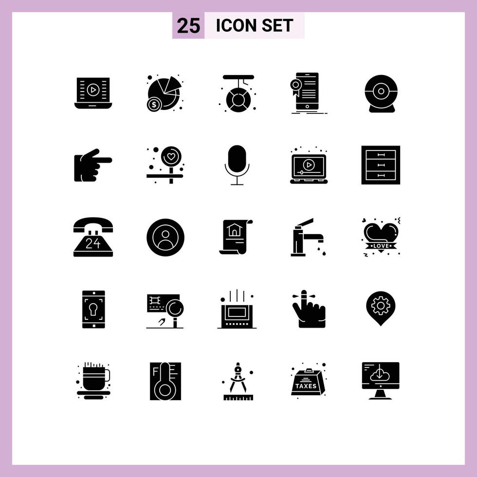 Set Of 25 Commercial Solid Glyphs Pack For Approval App Boat Certification Rescue Editable